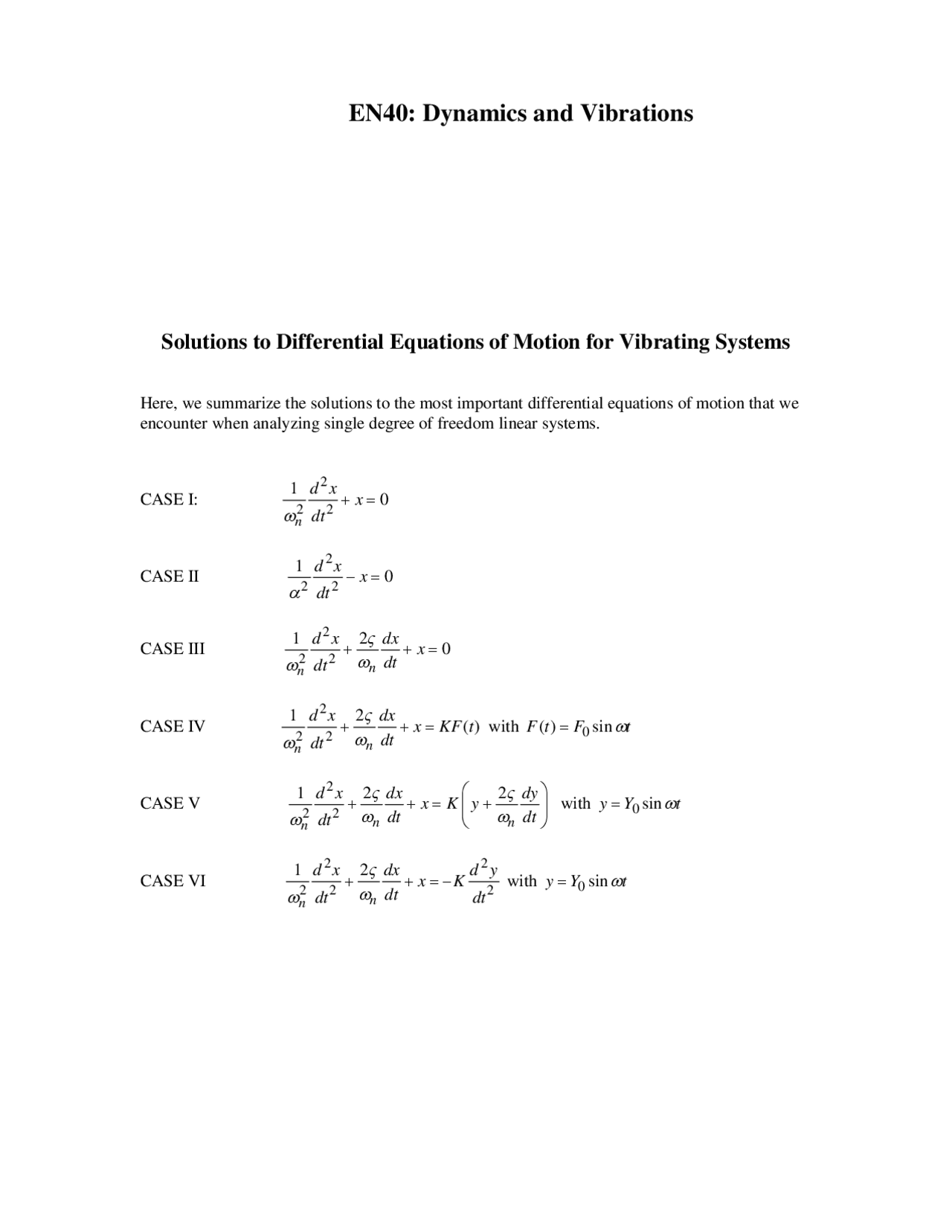 Dynamics And Vibrations Dynamics And Vibrations Lecture Notes