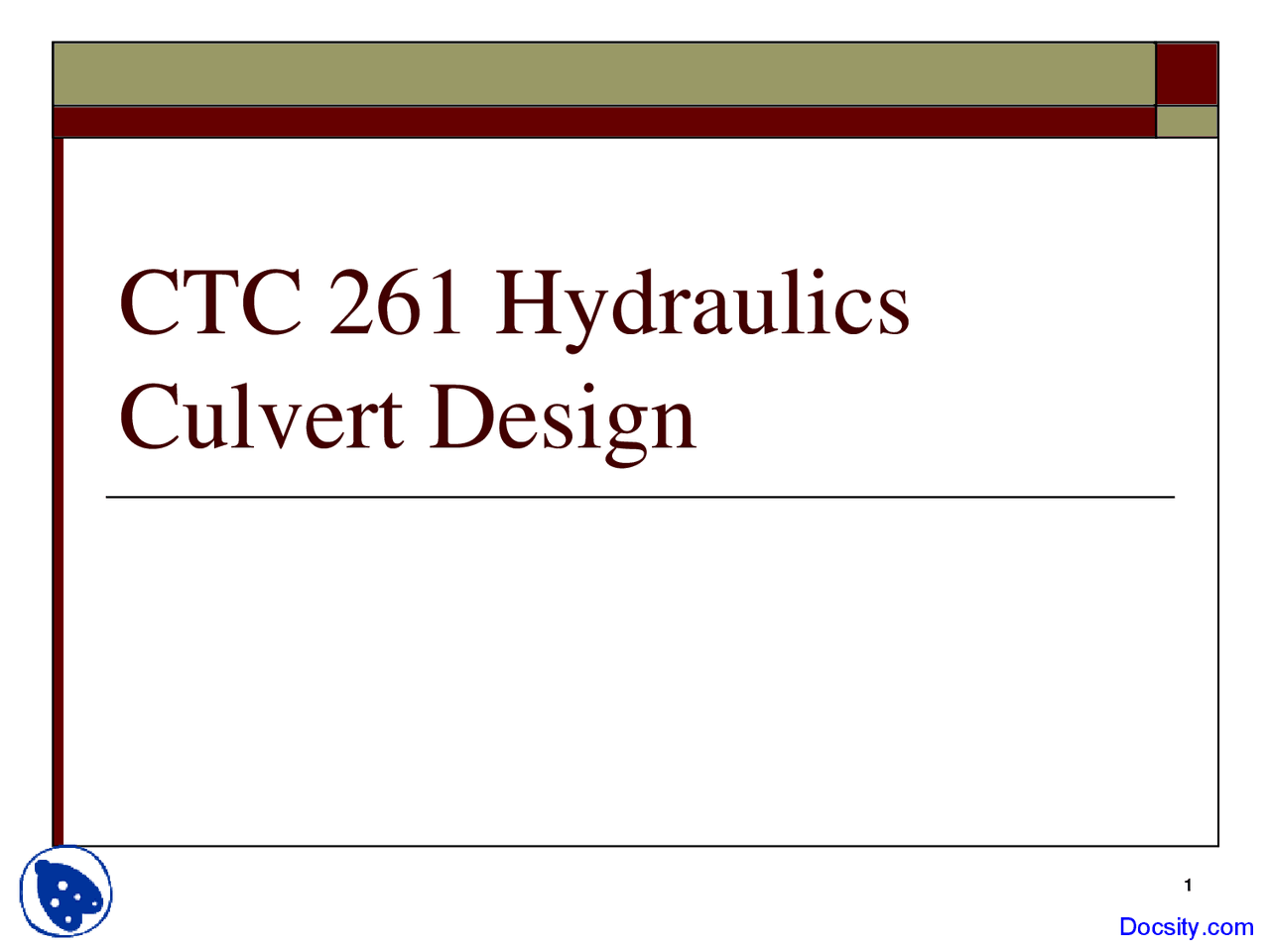 Culvert Design Hydraulics Lecture Slides Docsity