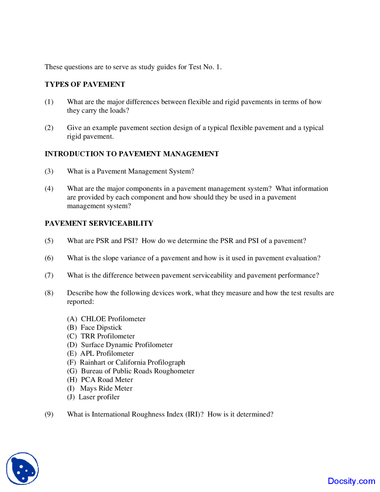 Types Of Pavement Pavement Managment System Assignment Docsity