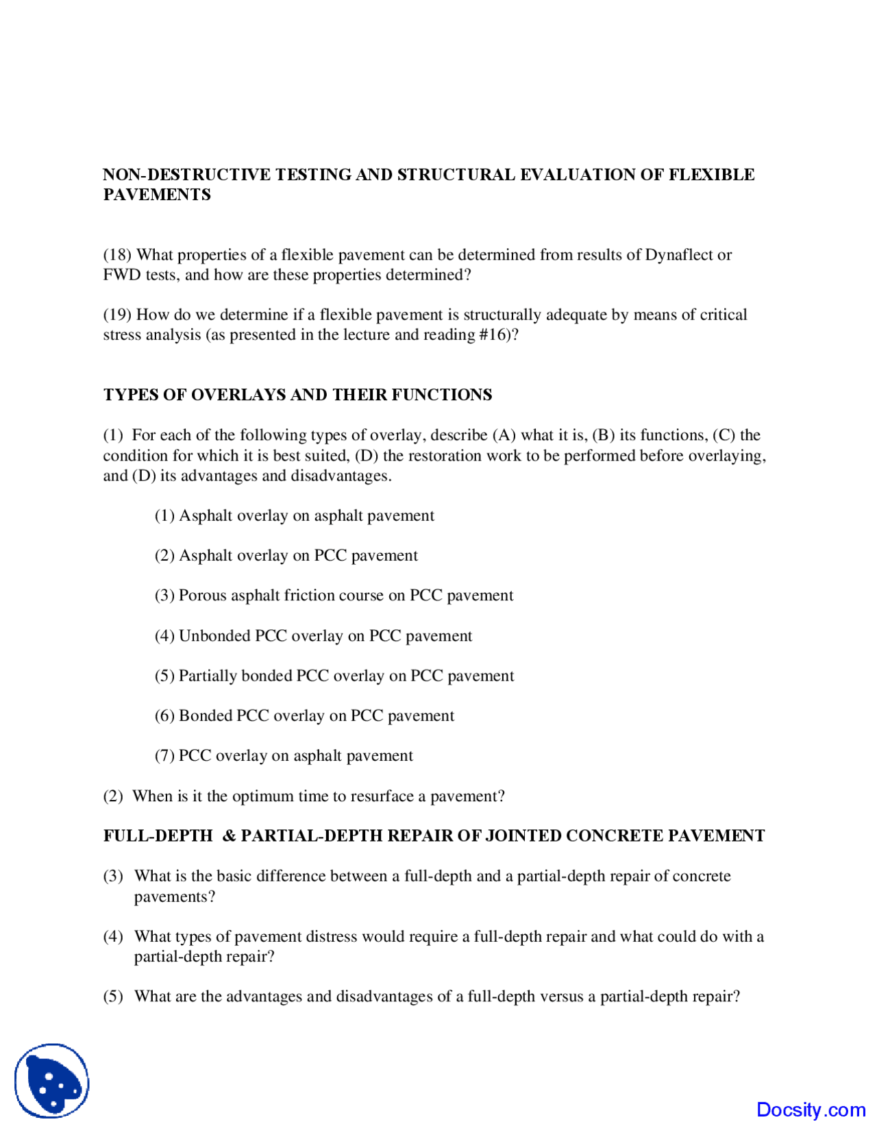 Properties Pavement Managment System Assignment Docsity