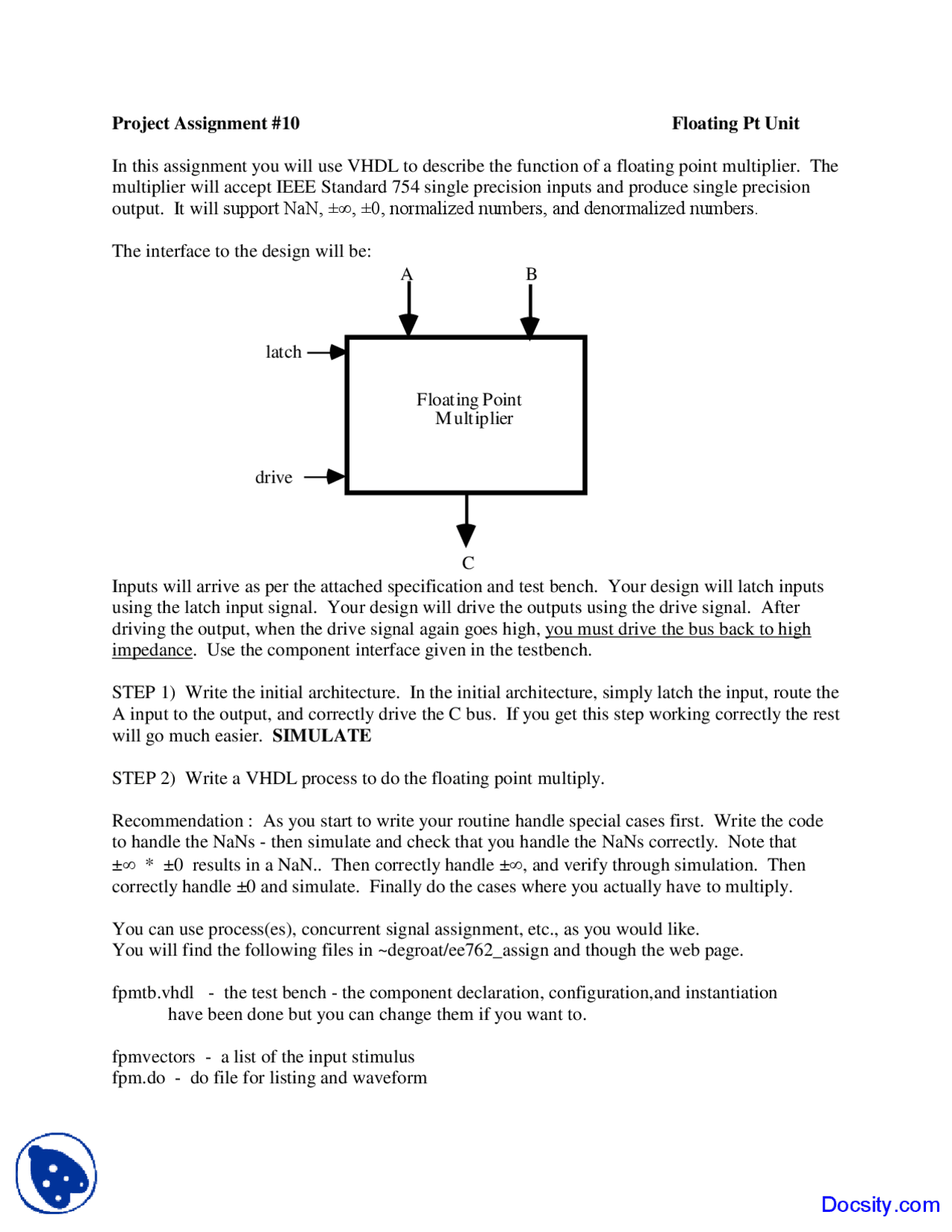 Floating Hdl Design Assignment Docsity