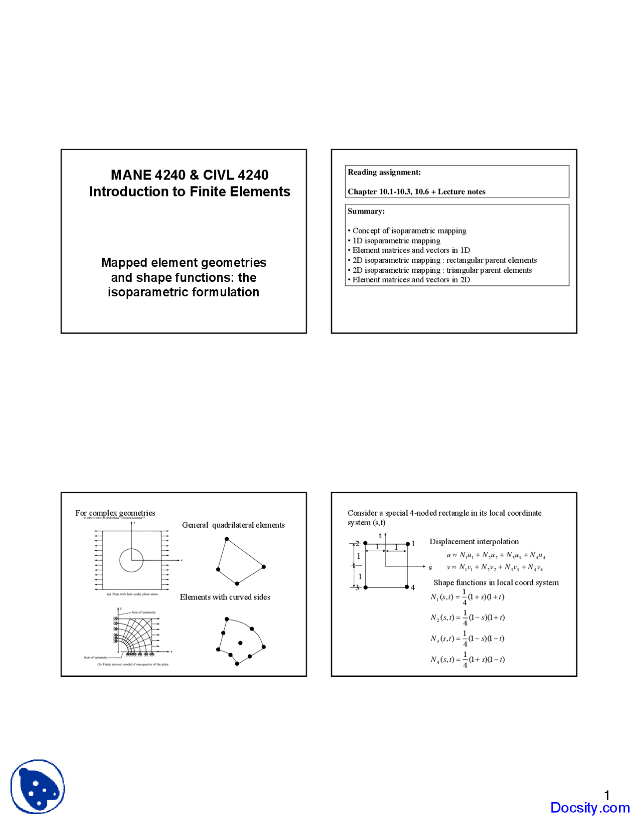Mapped Element Geometries - Introduction to Finite Elements - Lecture Slides - Docsity