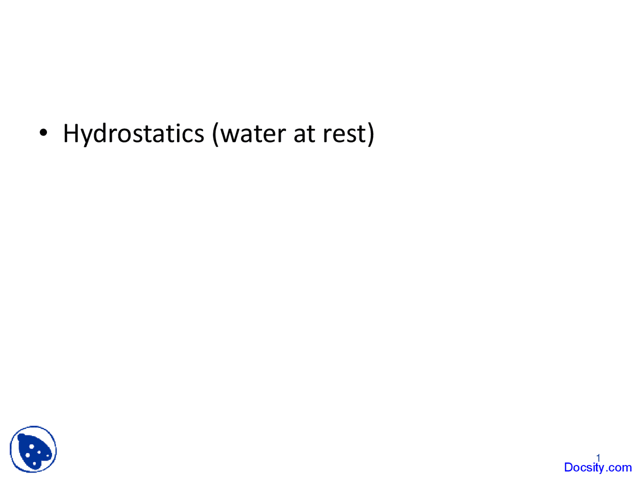 Hydrostatics Hydraulics Lecture Slides Docsity