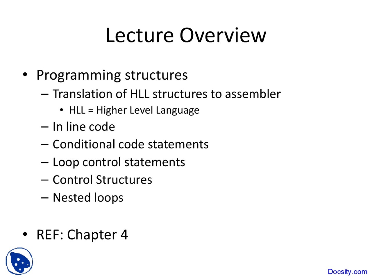 Programming Structures Microprocessor Based Systems Lecture Slides