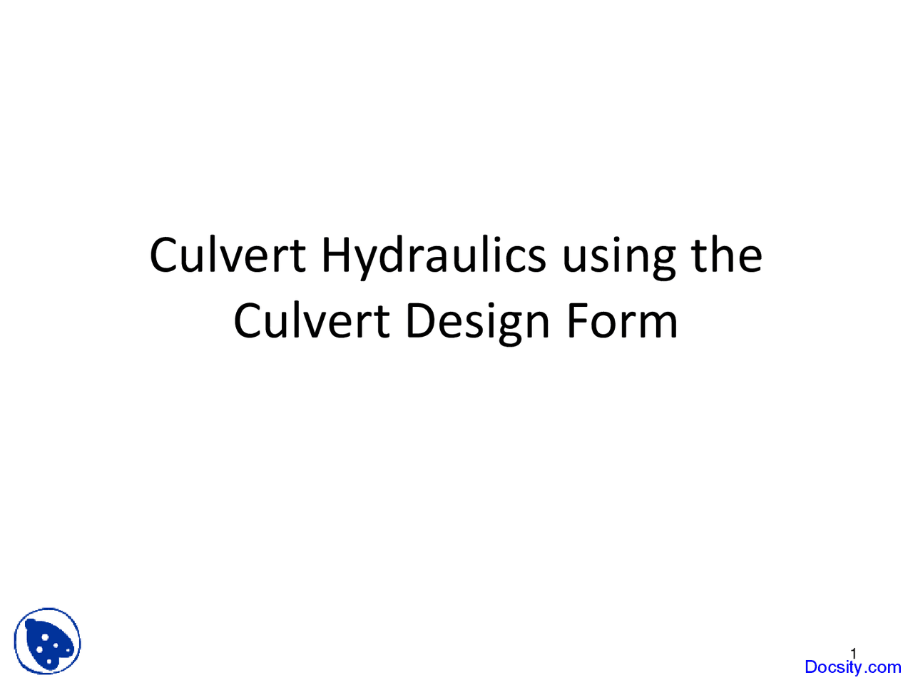 Culvert Hydraulics Hydraulics Lecture Slides Slides Pneumatics