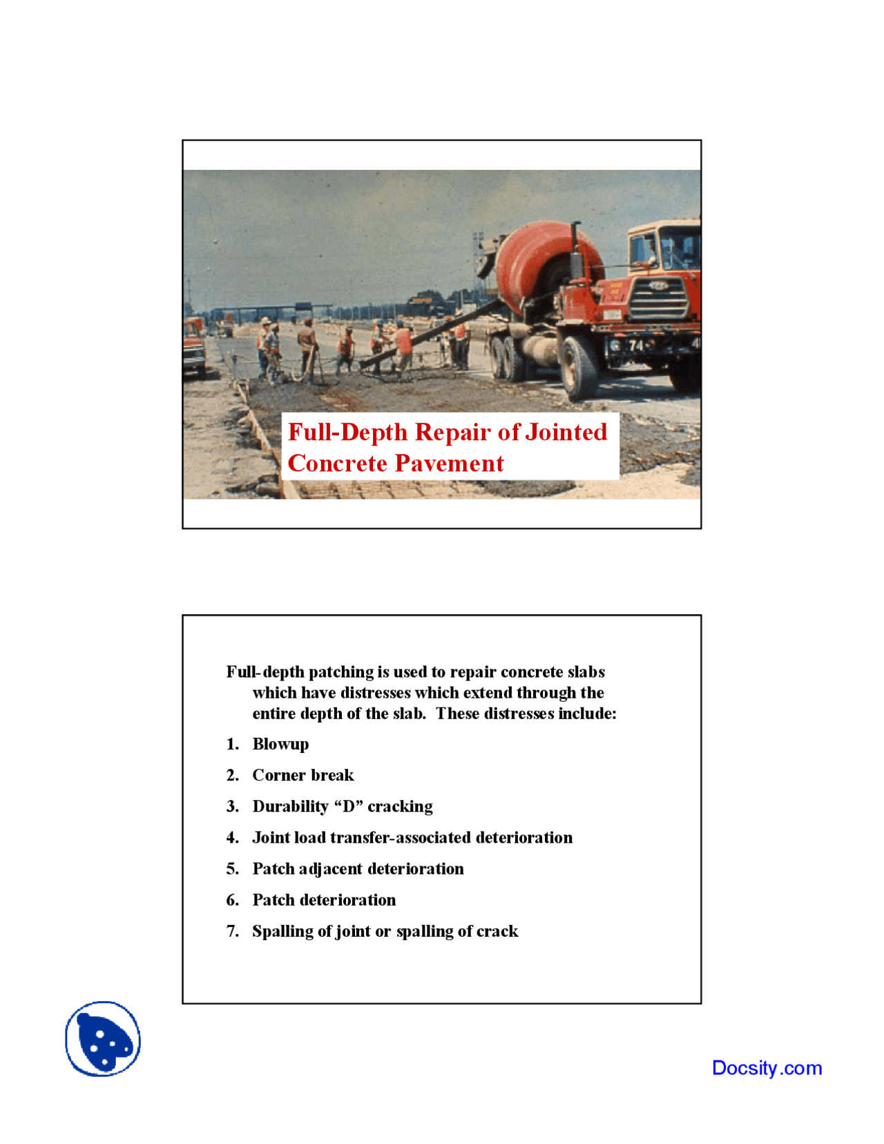 Full Depth Repair Pavement Managment System Lecture Slides Docsity