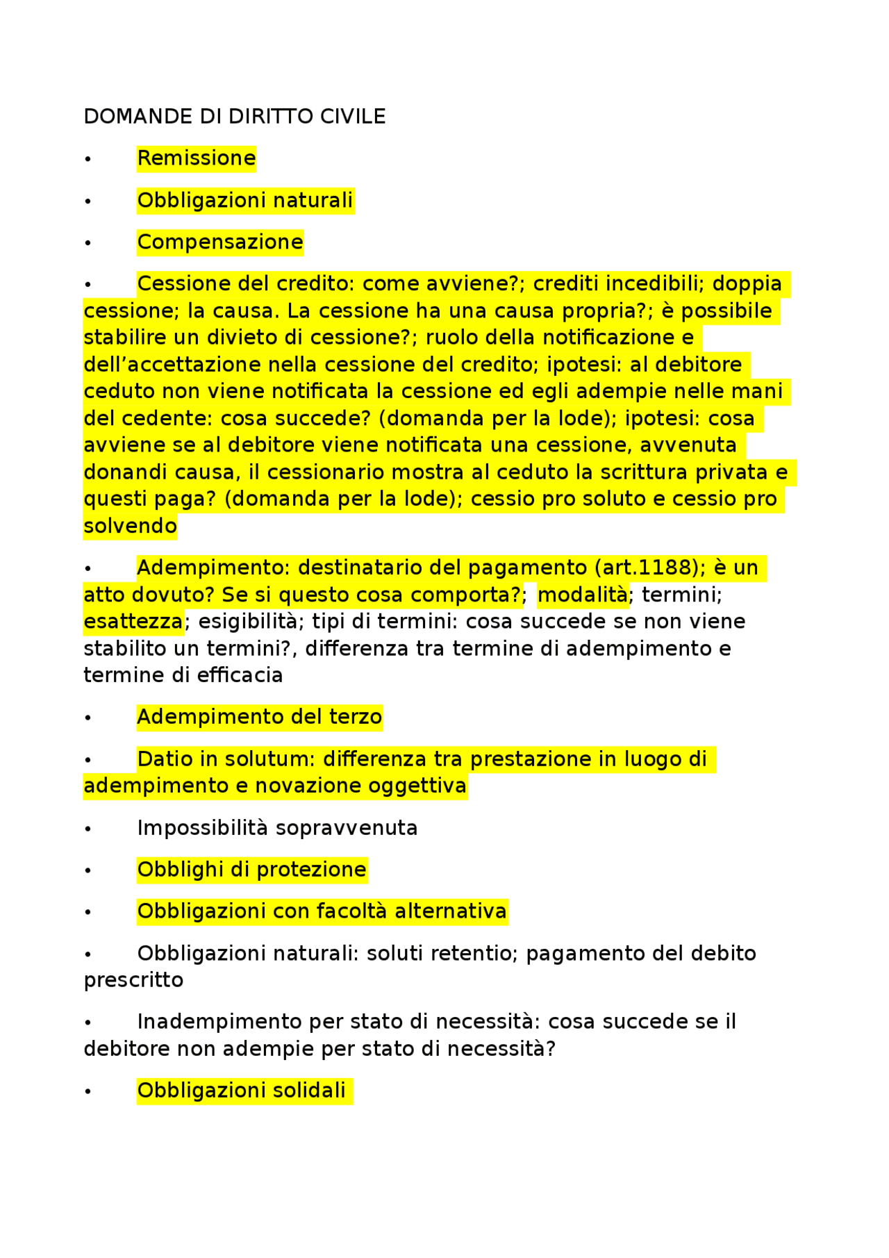 Troisi Domande Desame Diritto Civile Prove Desame Di Diritto