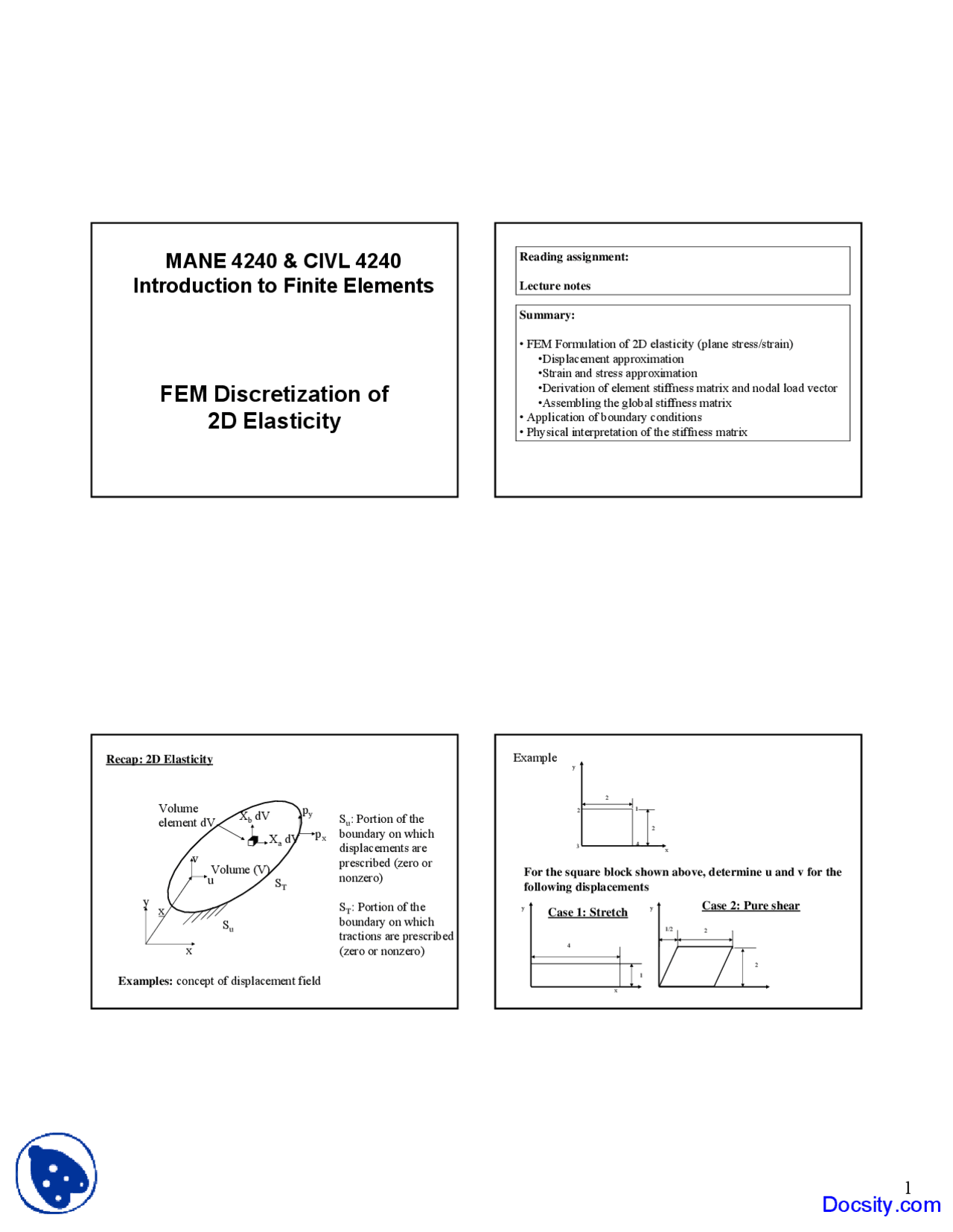 Discretization of 2D Elasticity - Introduction to Finite Elements - Lecture Slides | Slides ...