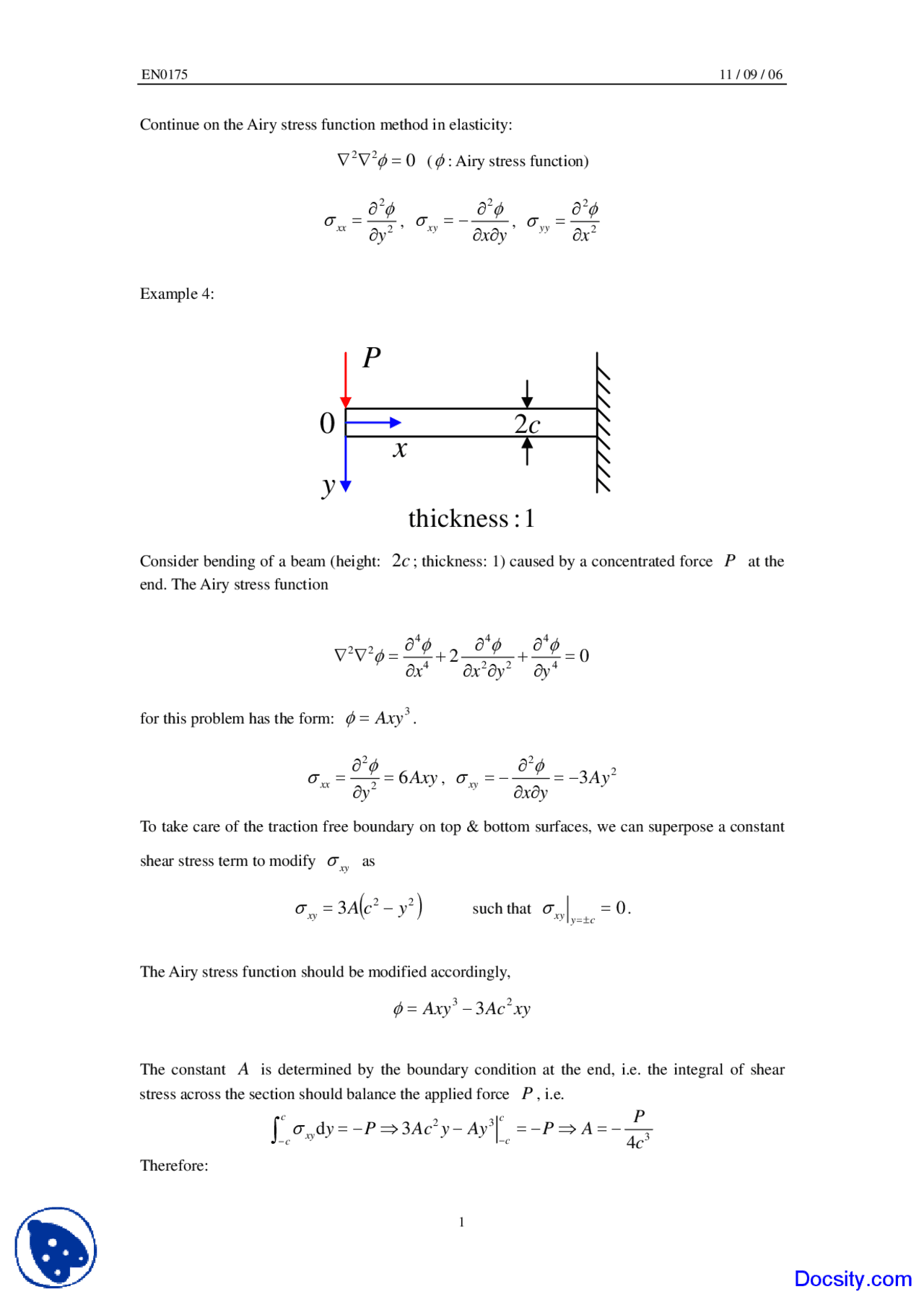 Airy Stress Function - Advanced Mechanics of Solids - Lecture Notes ...