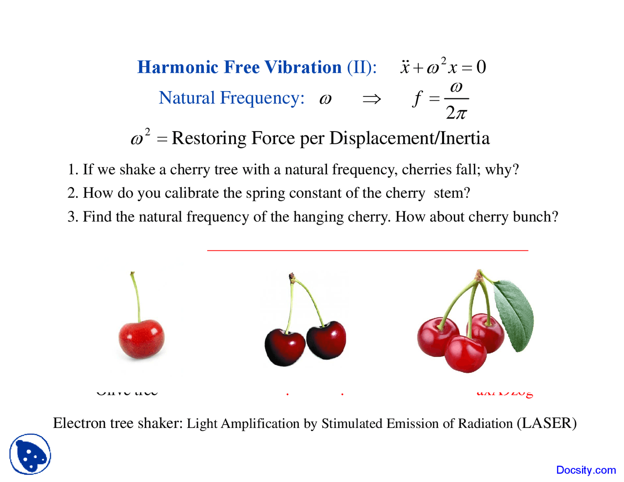 Harmonic Free Vibration - Dynamics and Vibrations - Lecture Slides - Docsity
