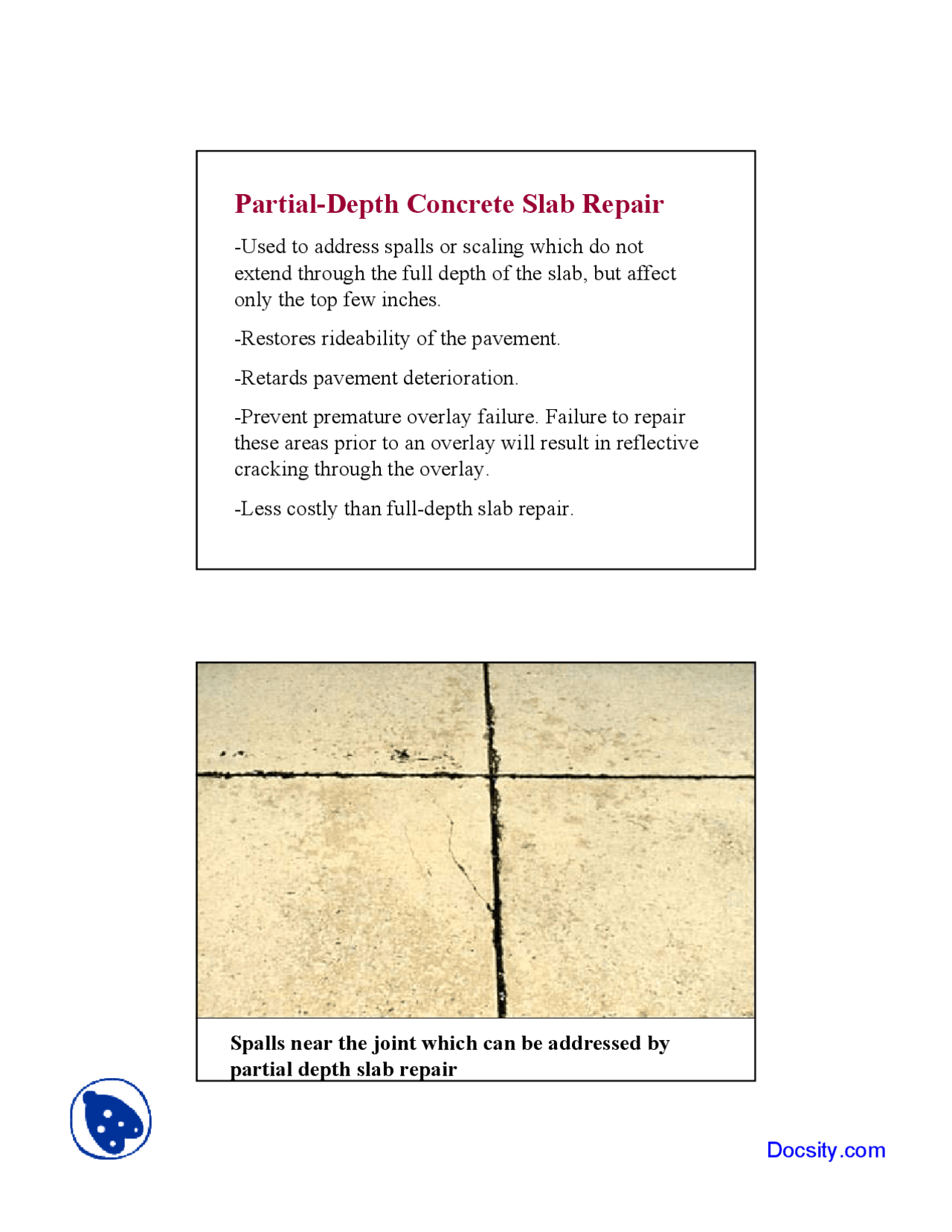 Partial Depth Concrete Pavement Managment System Lecture Slides