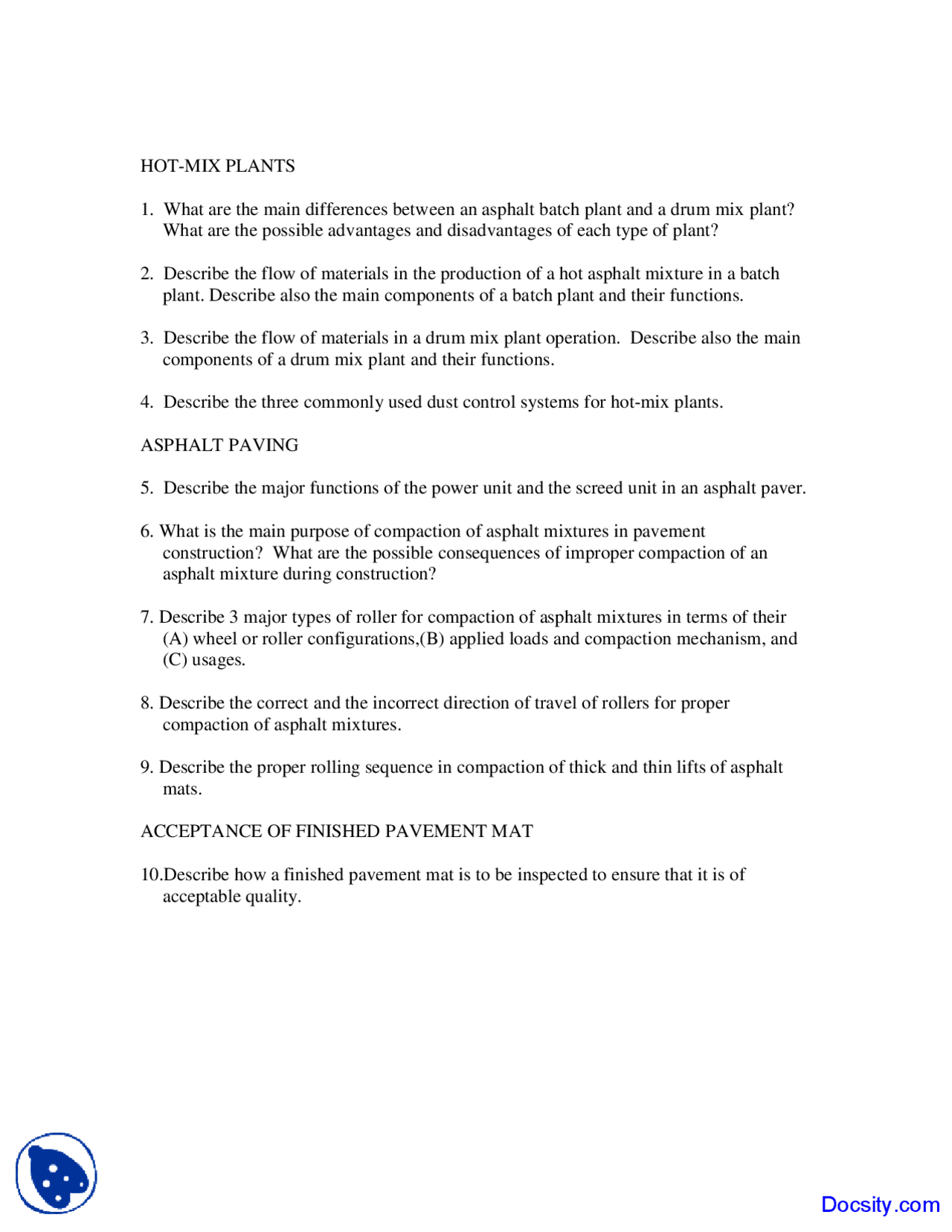 Differences Civil Engineering Quiz Docsity