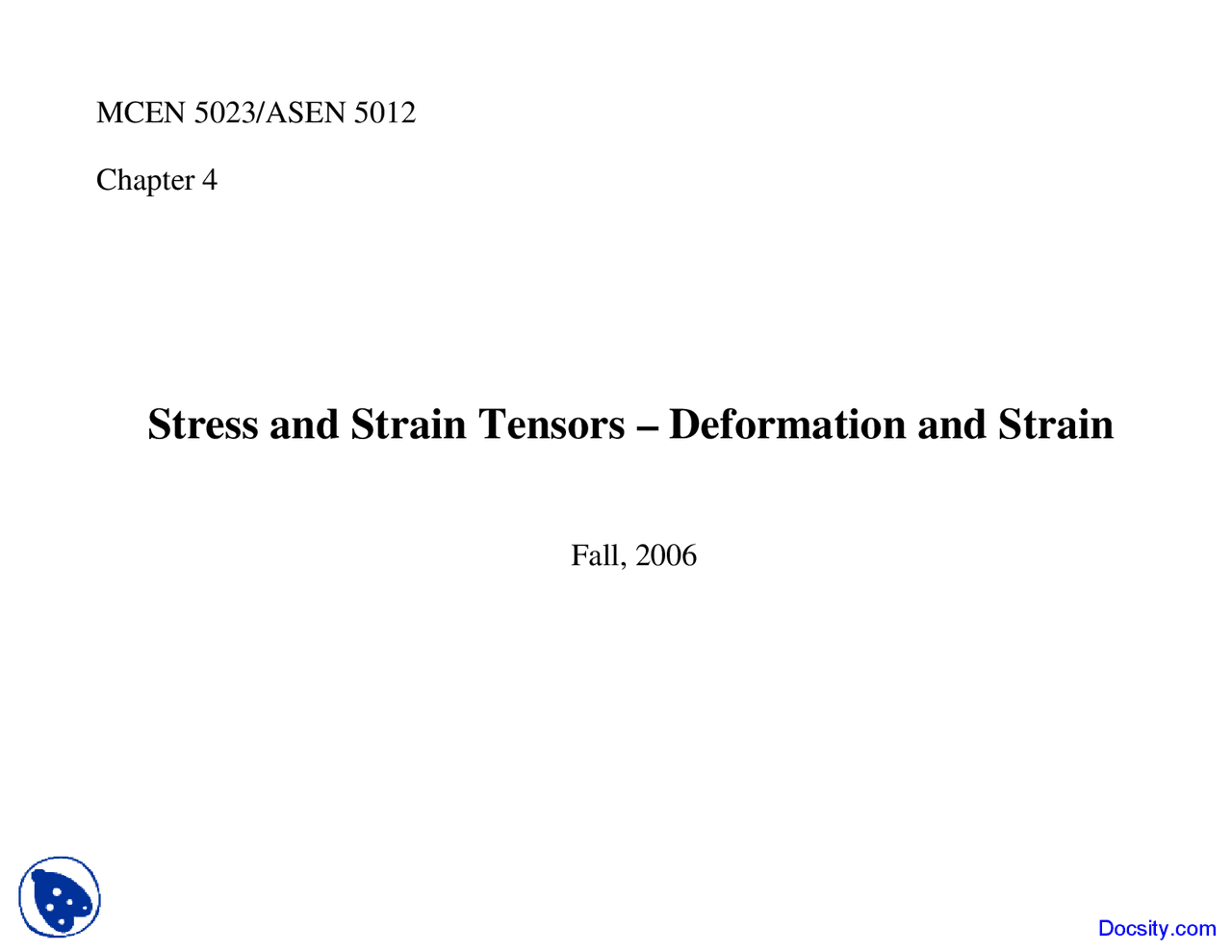Deformation and Strain - Mechanics of Aerospace Structures - Lecture Slides - Docsity