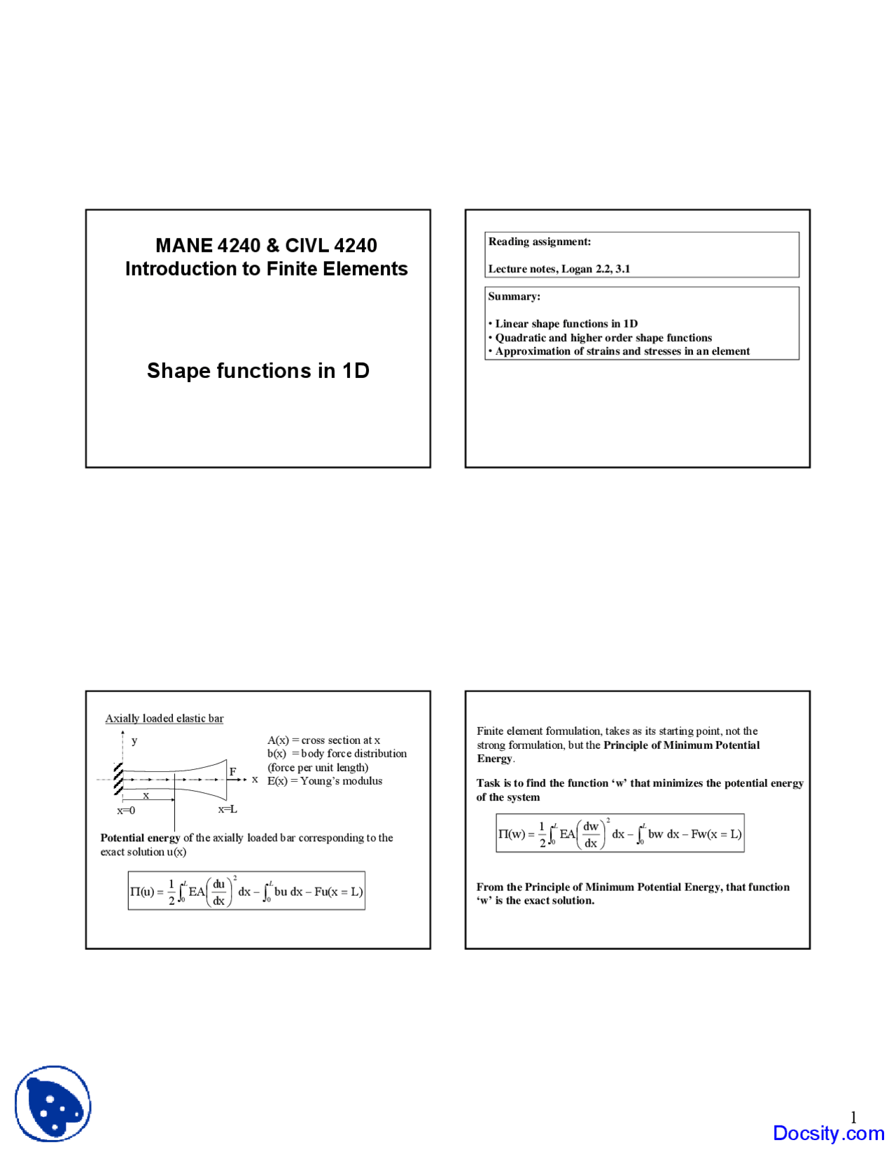 Shape Functions In 1d Introduction To Finite Elements Lecture