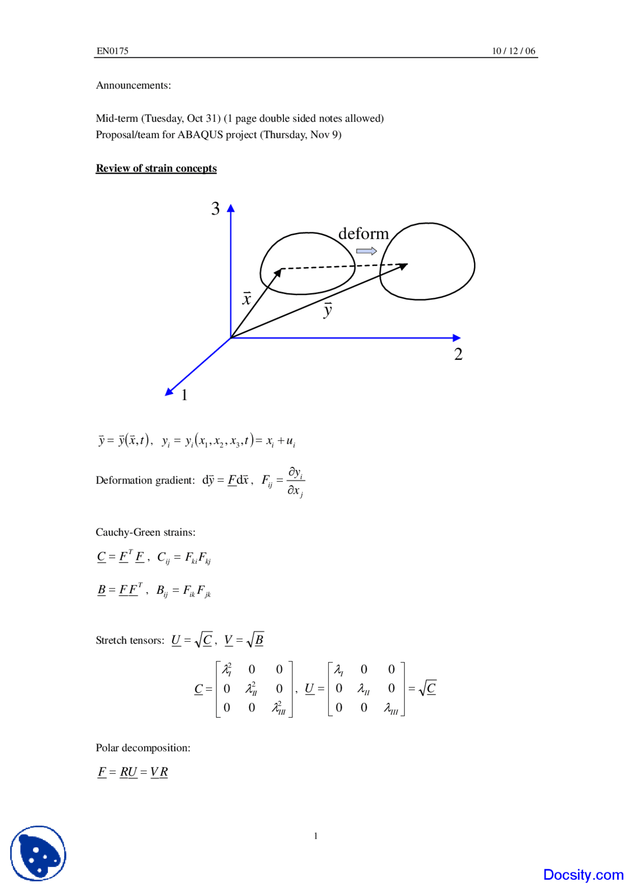 Review of Strain Concepts - Advanced Mechanics of Solids - Lecture ...