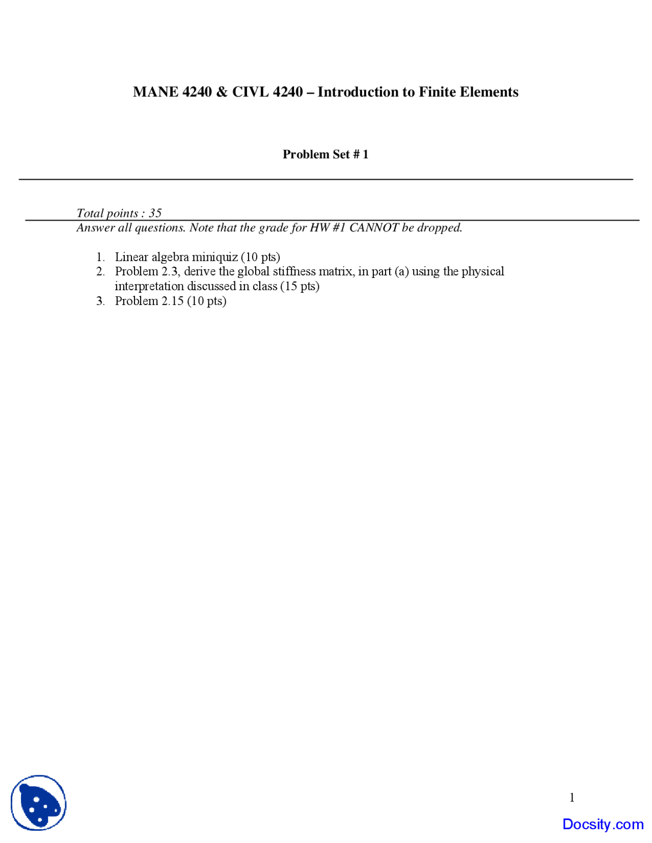 Linear Algebra Introduction To Finite Elements Quiz Docsity