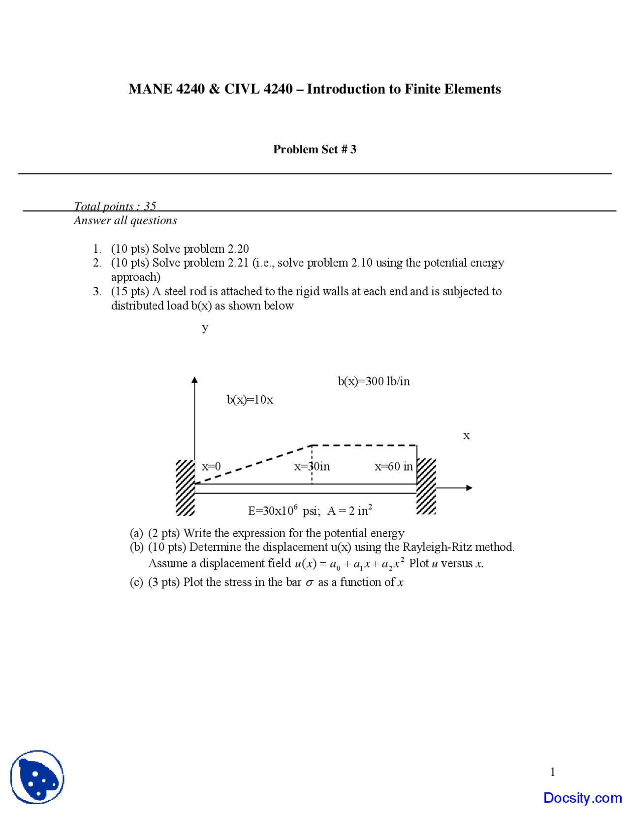 Potential Energy Approach Introduction To Finite Elements Quiz