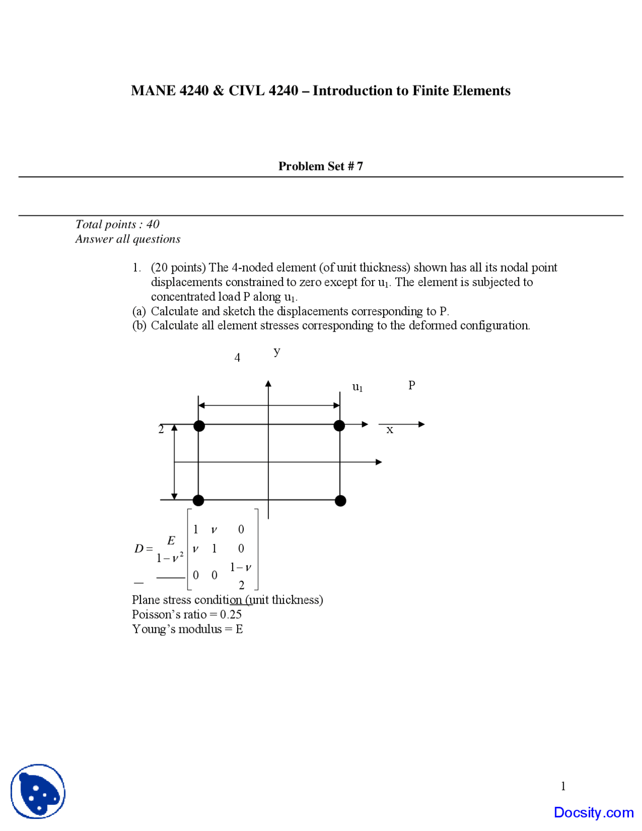 4 Noded Element Introduction To Finite Elements Quiz Docsity