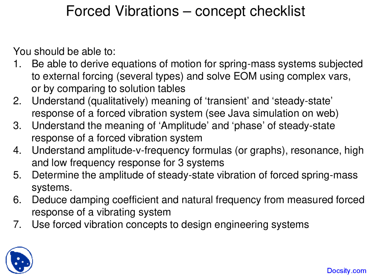 Forced Vibrations Dynamics And Vibrations Lecture Slides Slides