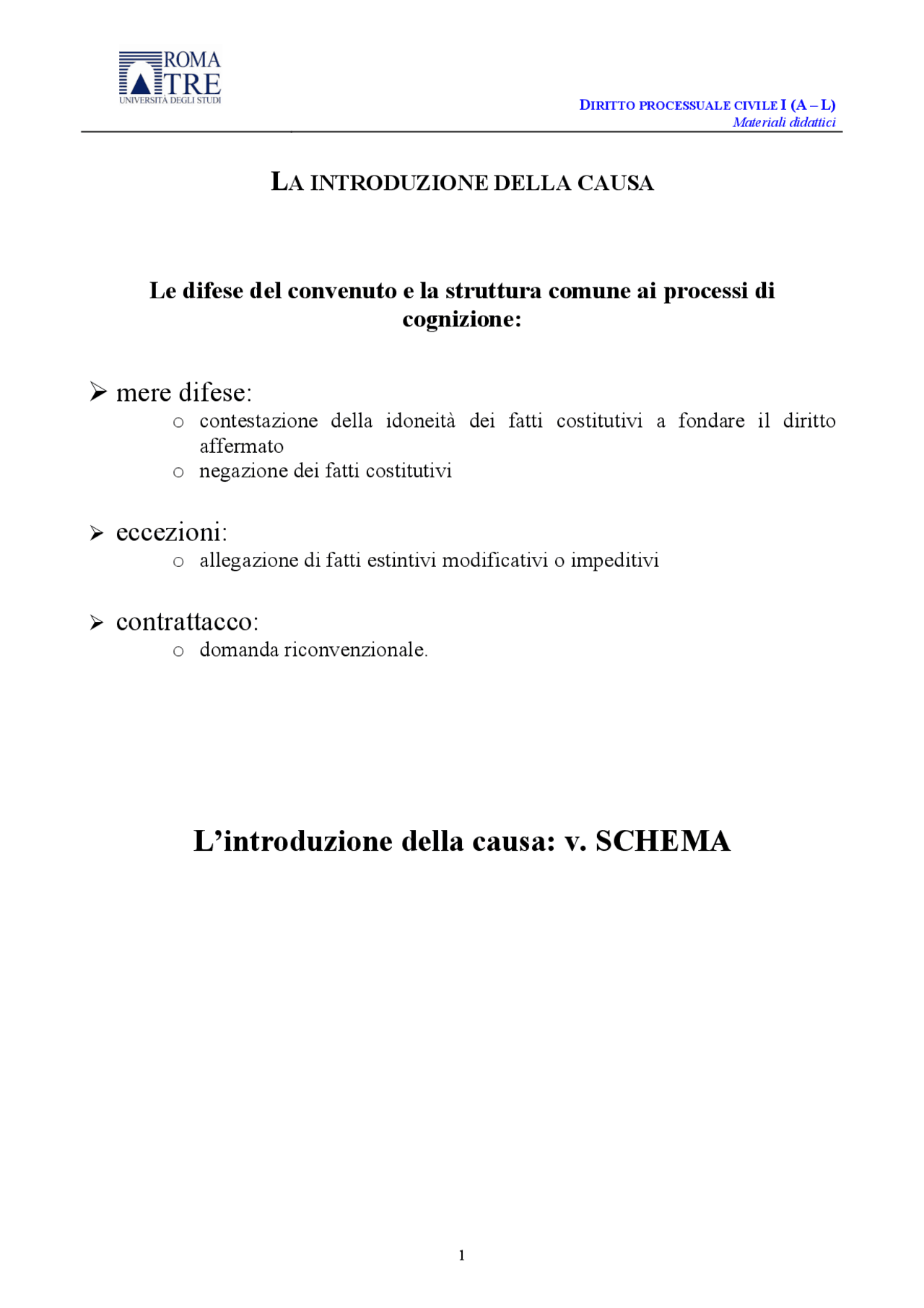 Processo Di Cognizione Fase Introduttiva Scaletta Docsity