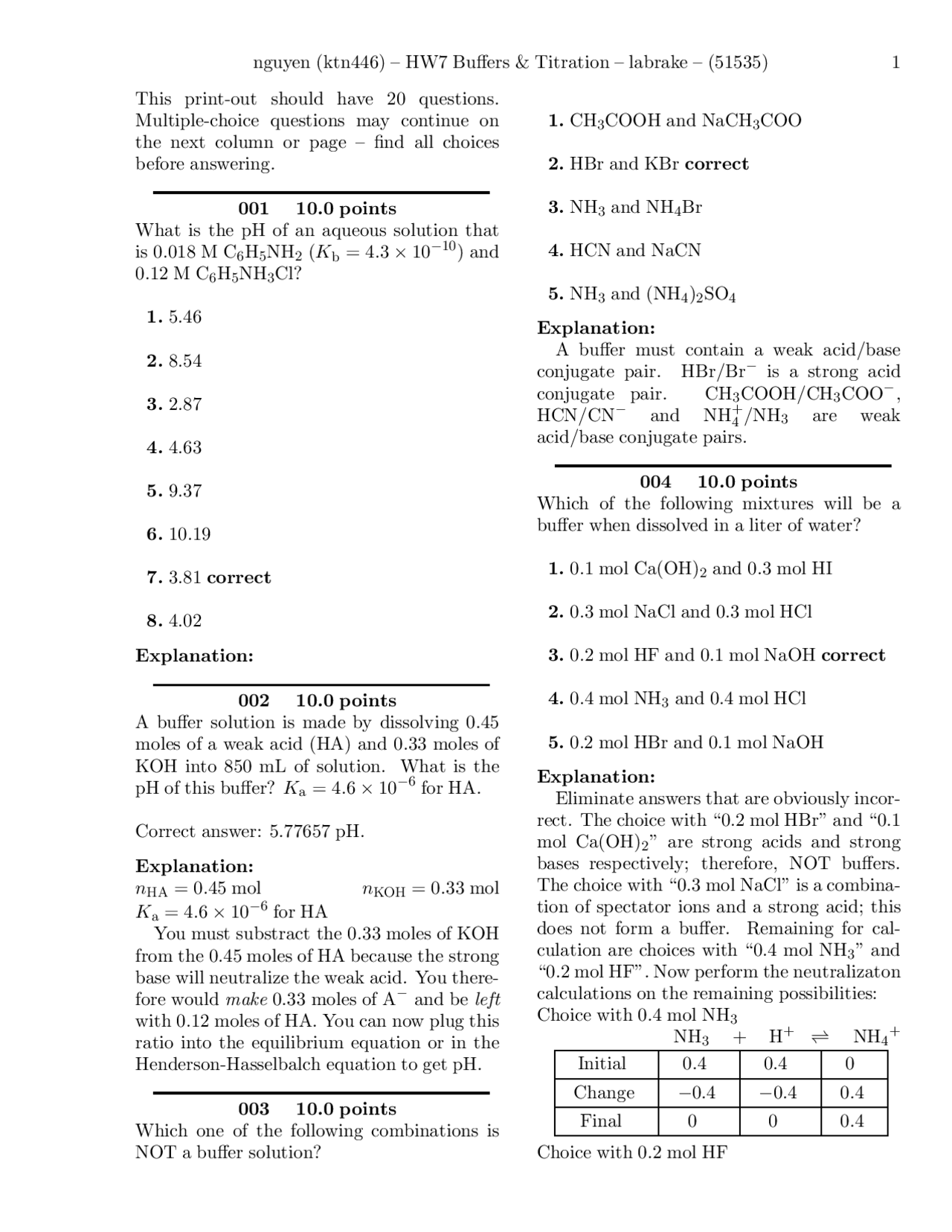 Buffers and Titration - Principles of Chemistry I - Quiz 7 | CH 302 ...