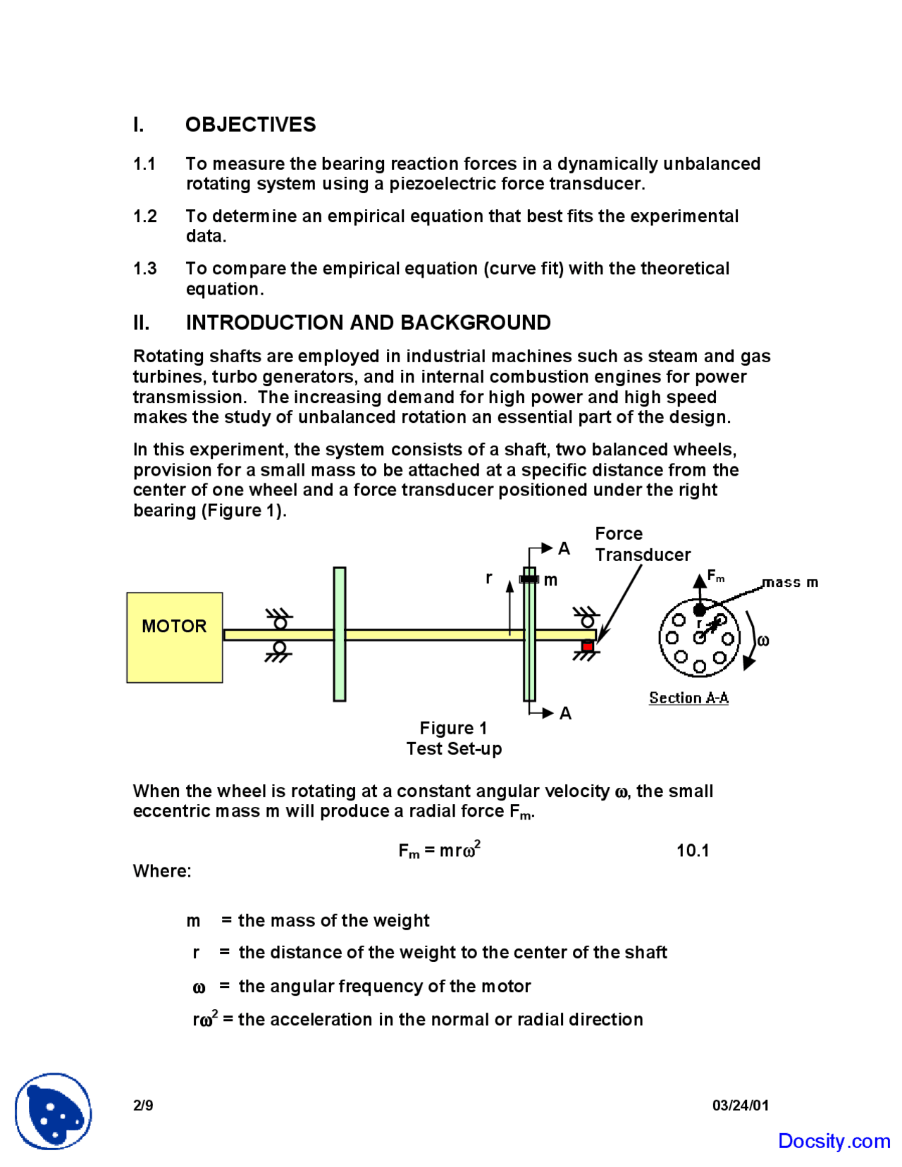 Rotating Shafts - Mechanics - Lab - Docsity