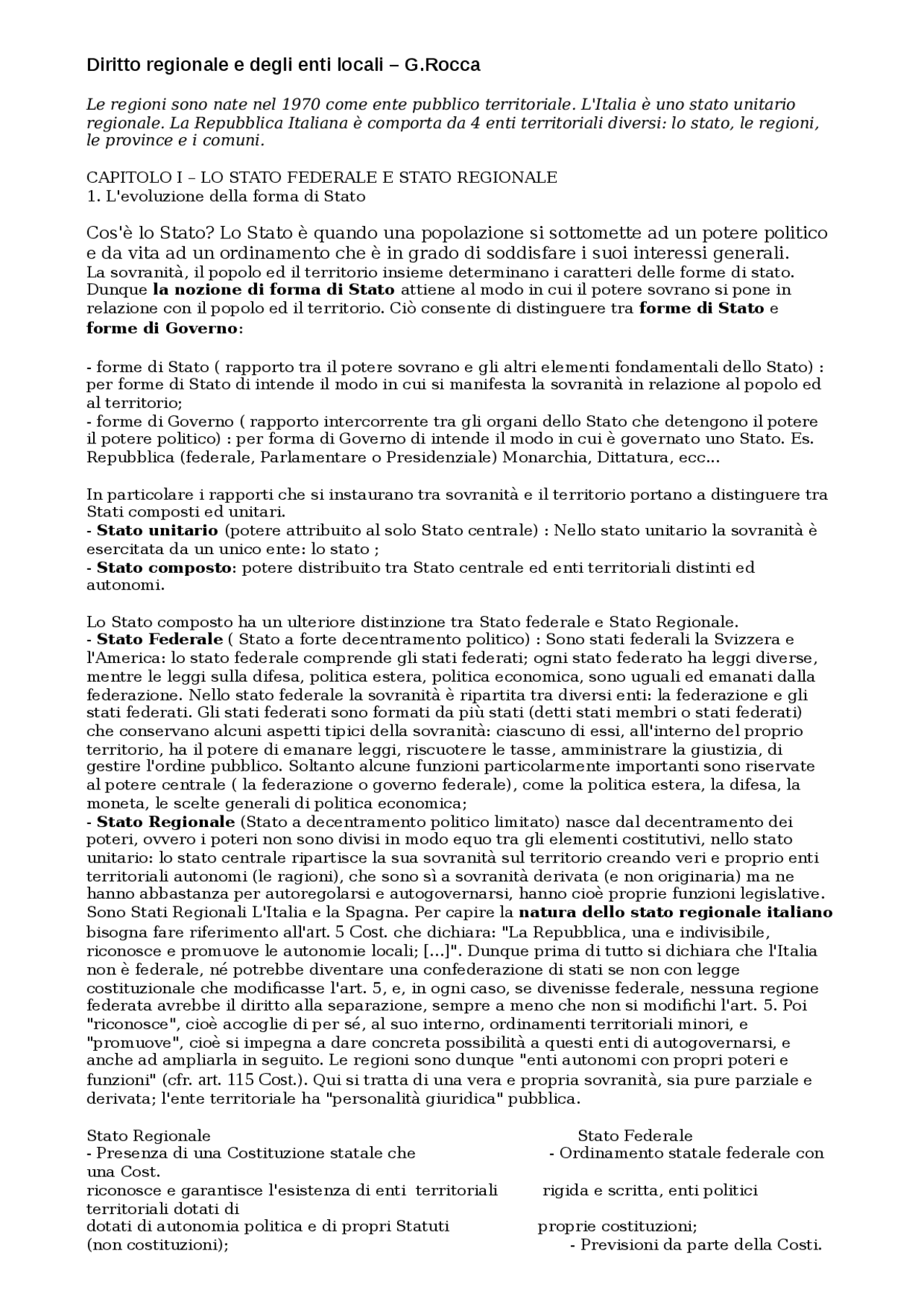 Diritto Regioanle E Degli Enti Locali Rocca Riassunto Diritto