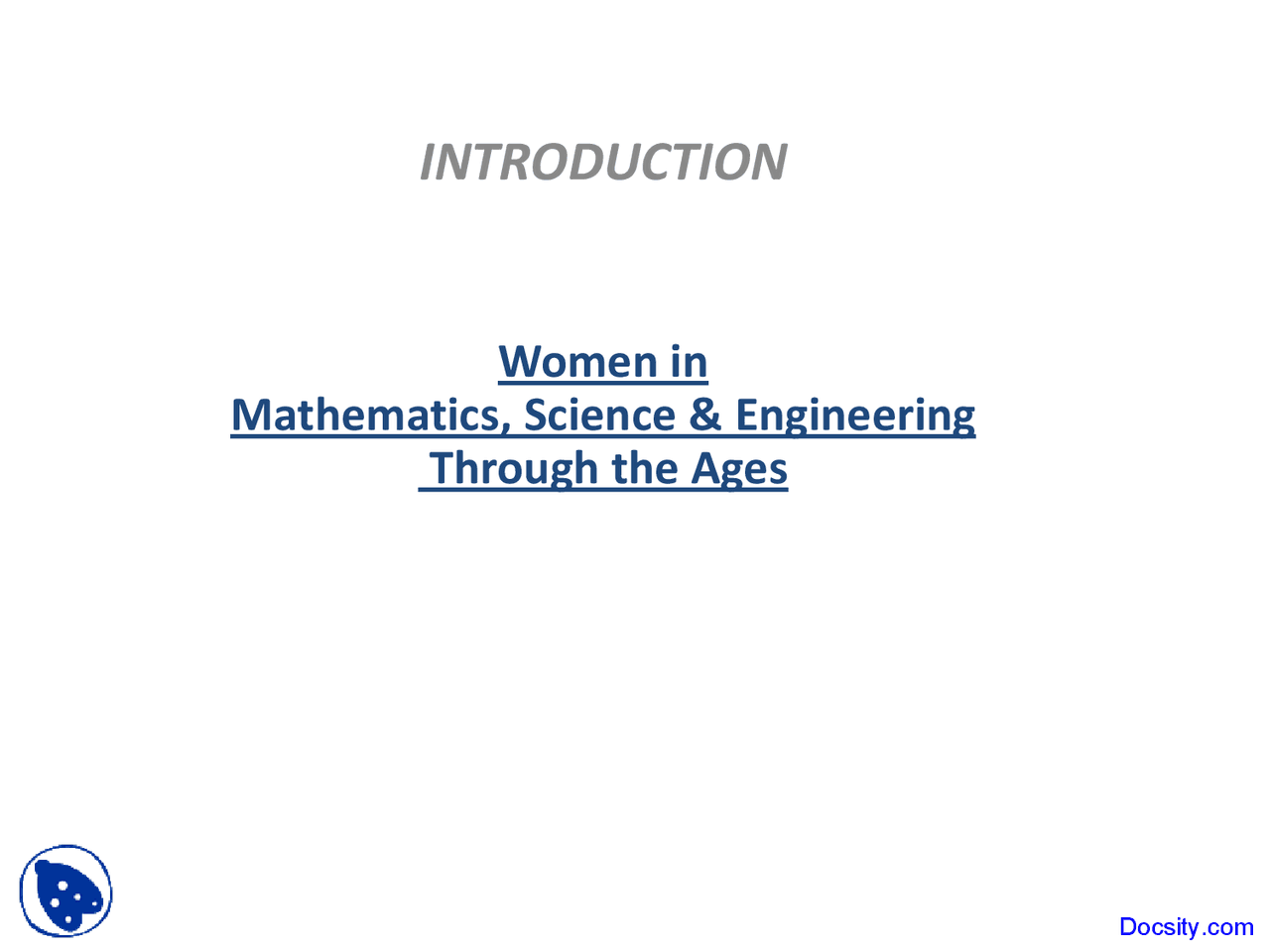 Introduction - Women in Different Fields - Lecture Slides - Docsity
