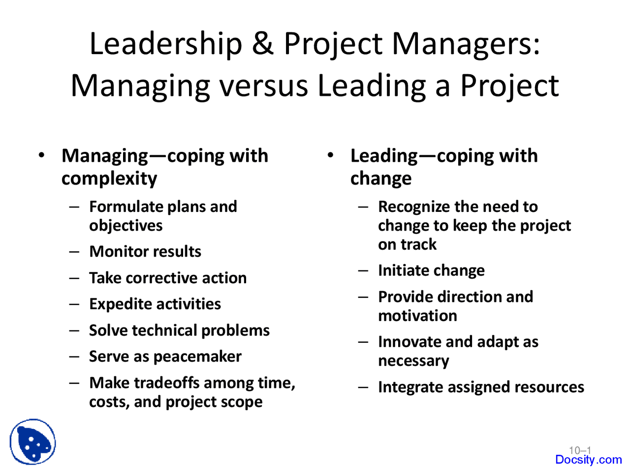 Leadership And Project Managers Technical Communication Lecture