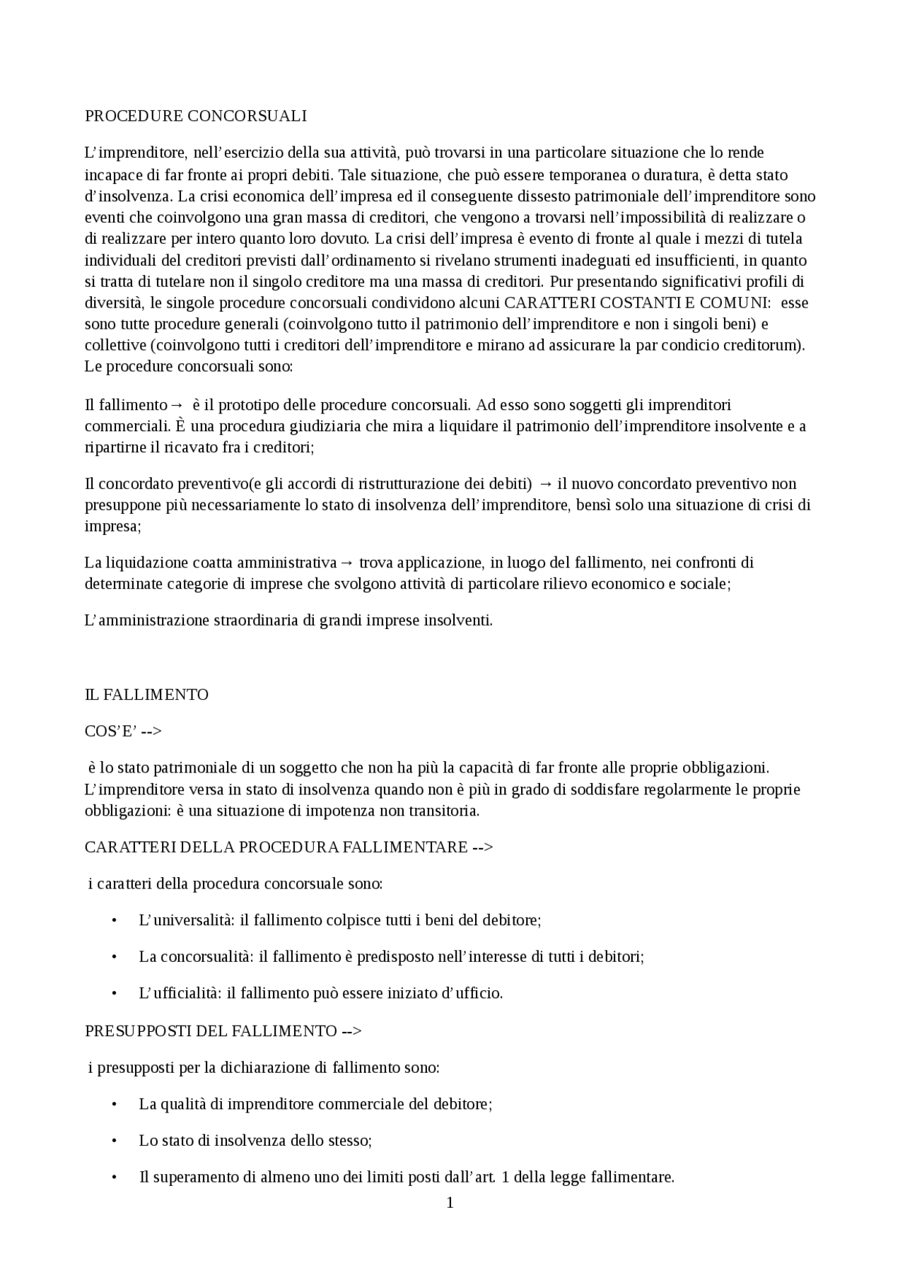 Procedure Concorsuali Docsity