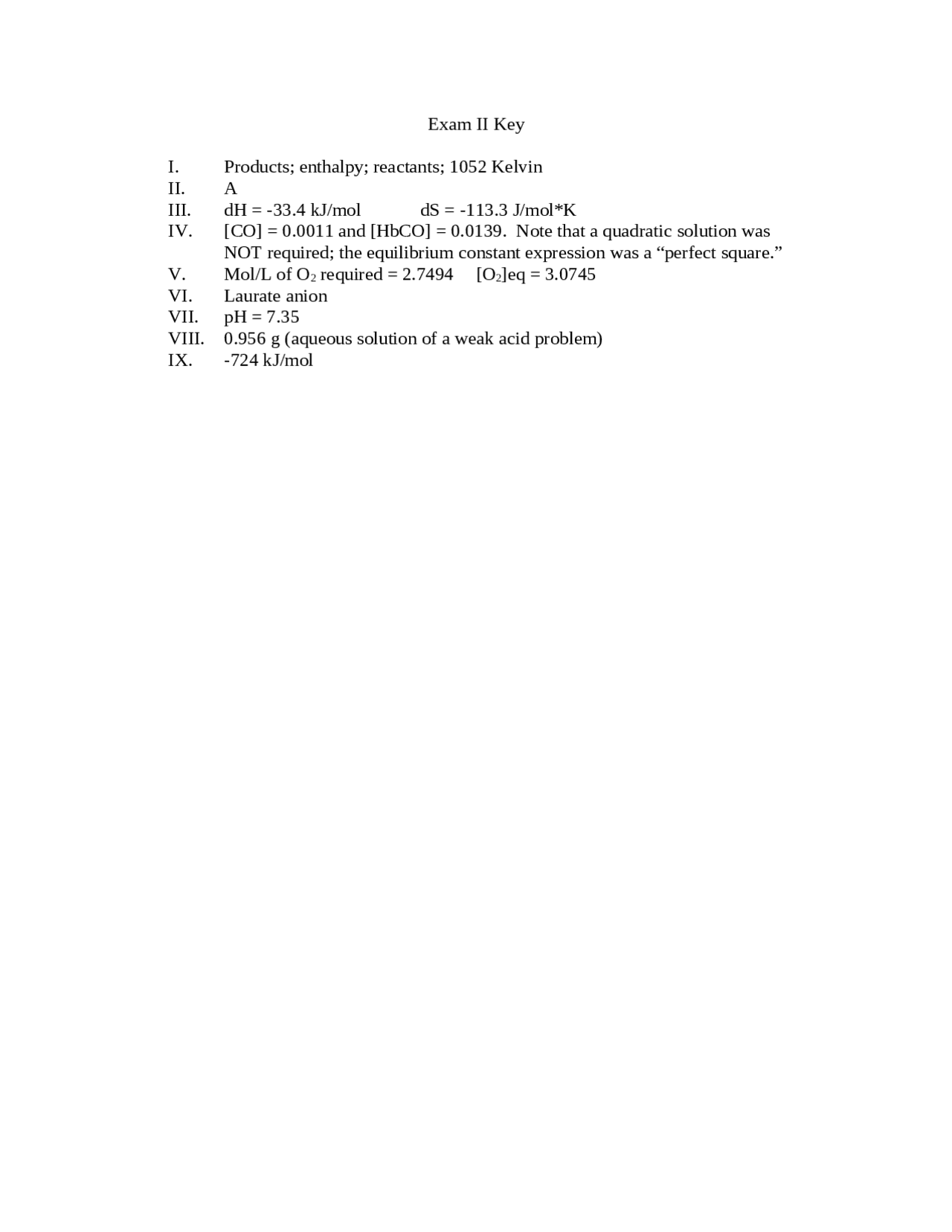 Chemistry A Quantitative Science Solved Exam Key Ch 201 Docsity