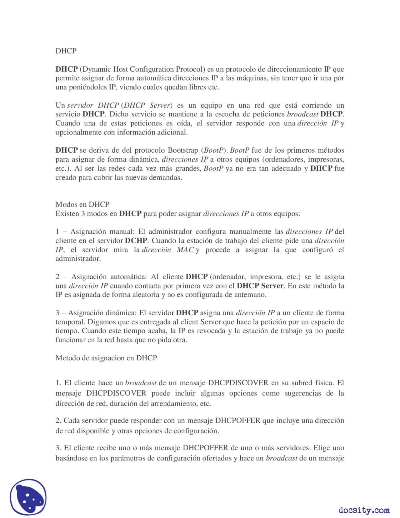 Dhcp Apuntes Comunicaciones Docsity