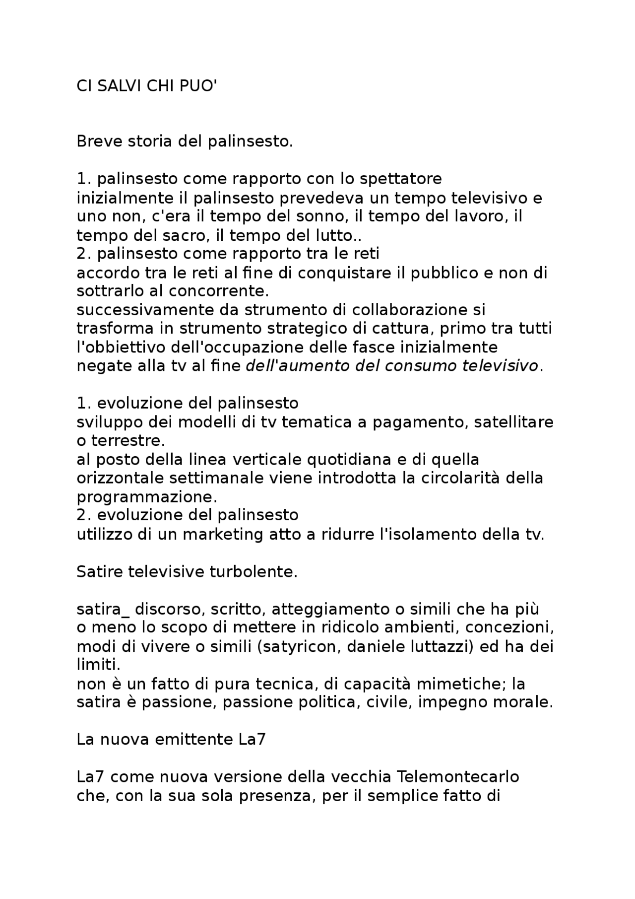 Ci Salvi Chi Può Docsity