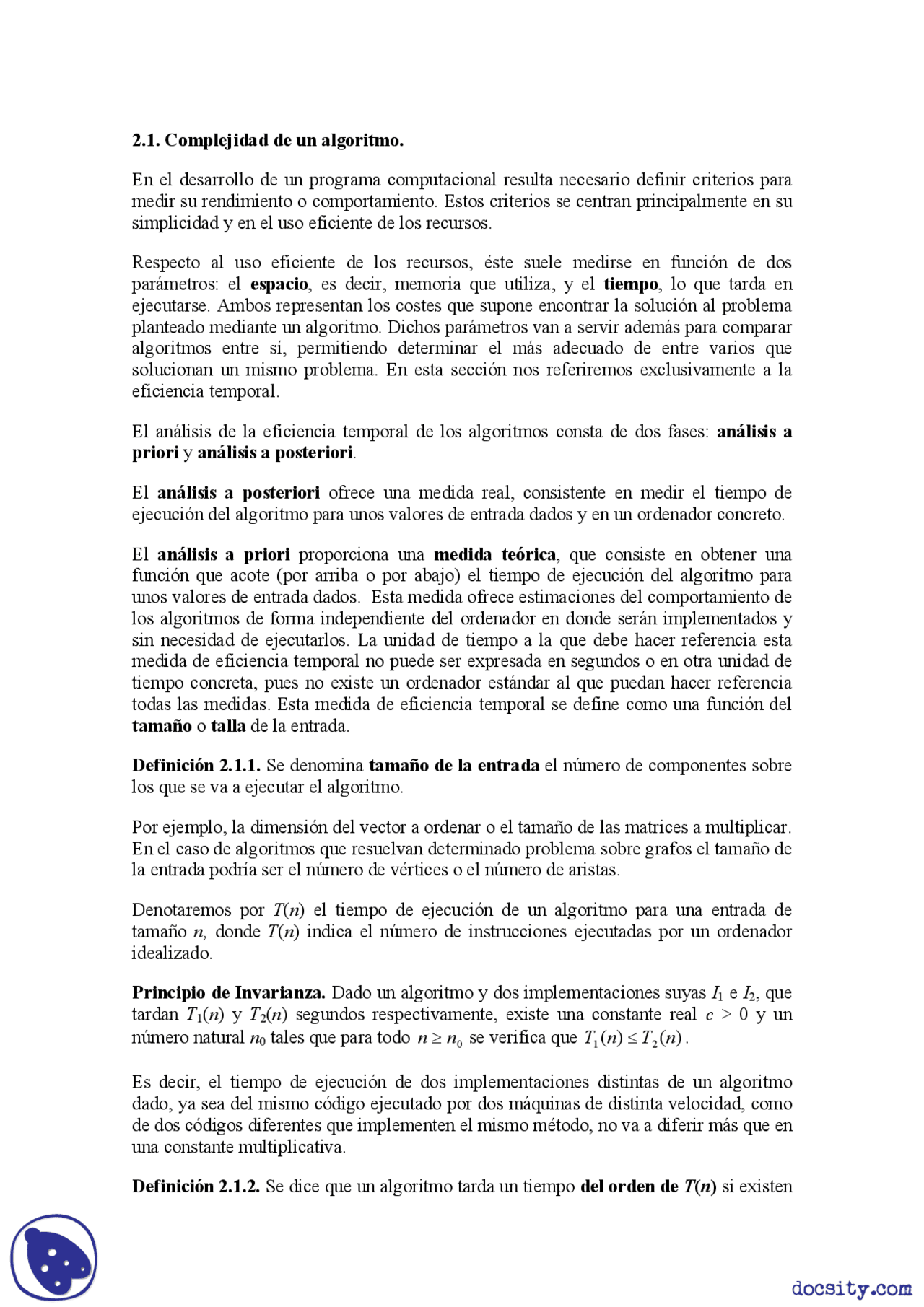 Complejidad de un algoritmo - Apuntes - Investigación Operativa - Docsity