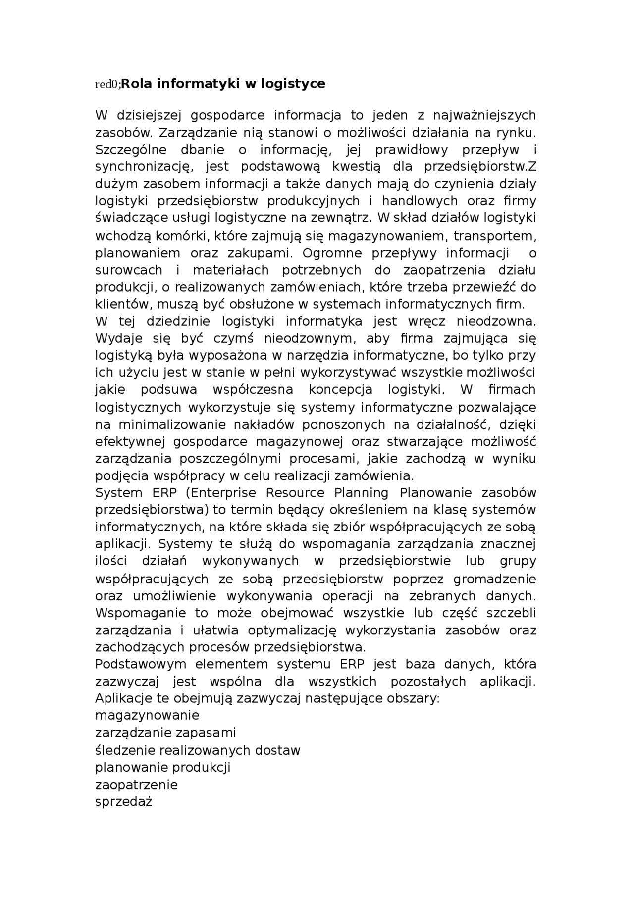 Rola Informatyki W Logistyce Notatki Logistyka Docsity