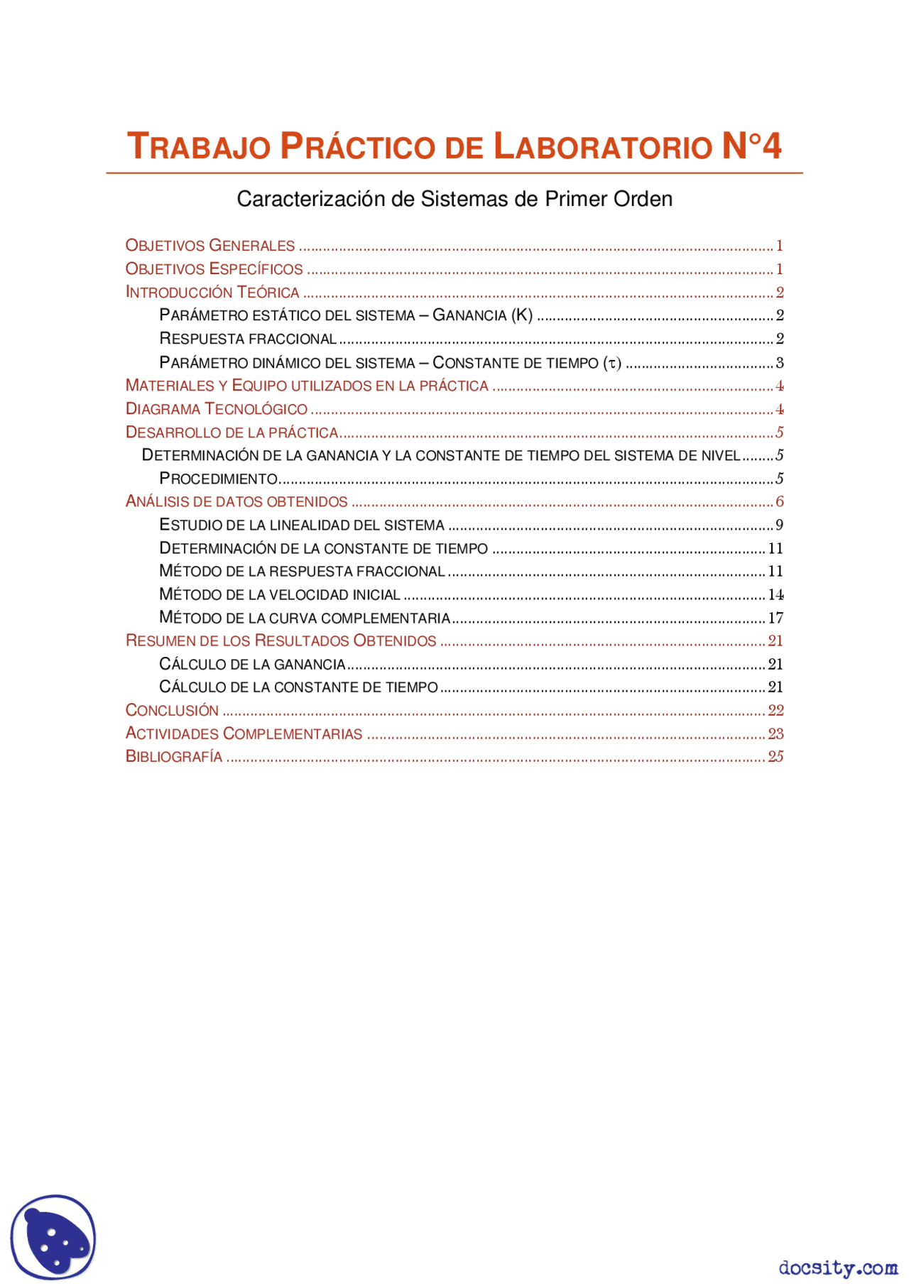 Caracterización De Sistemas De Primer Orden Apuntes Laboratorio De