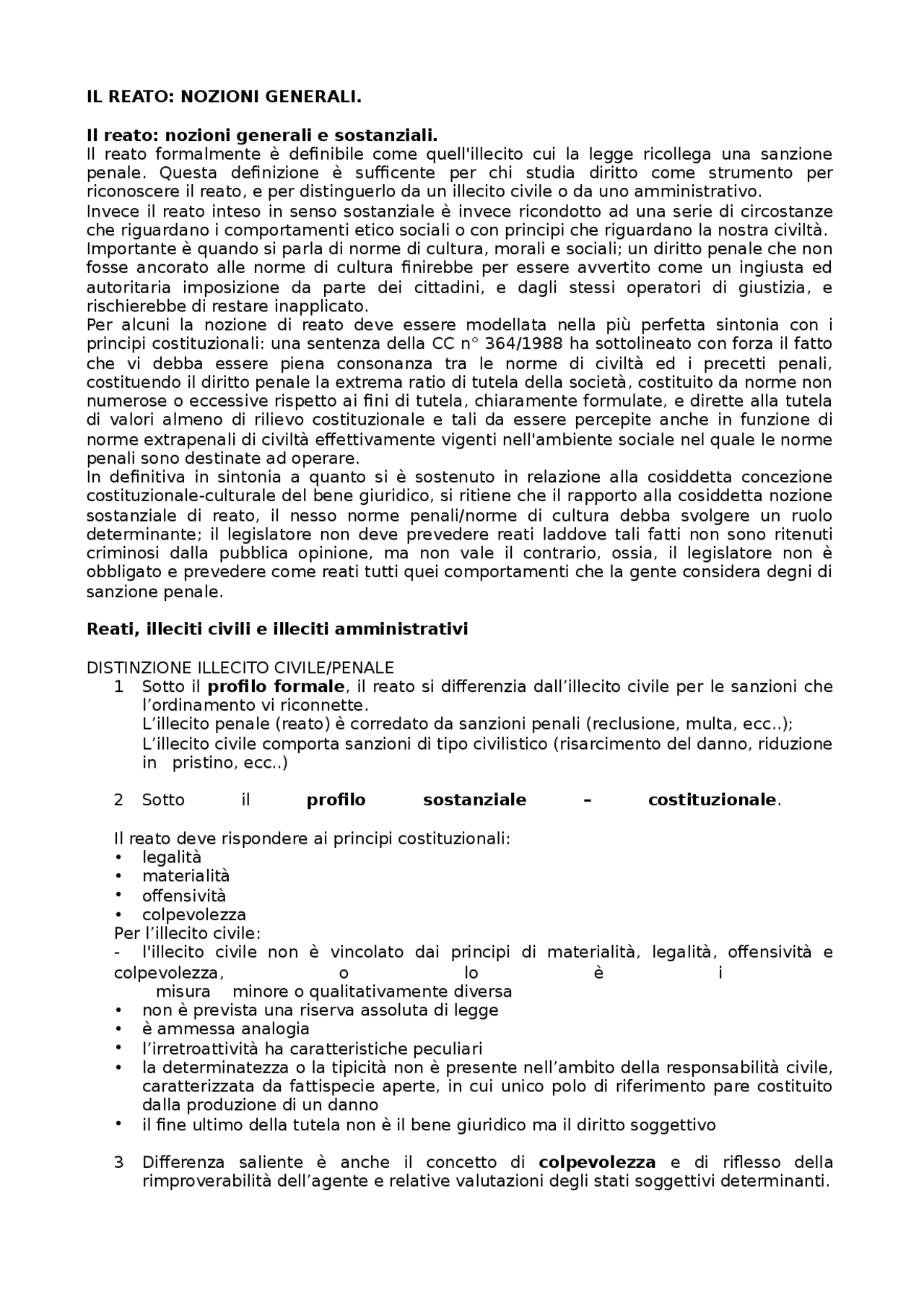 Il reato - nozioni generali - Docsity