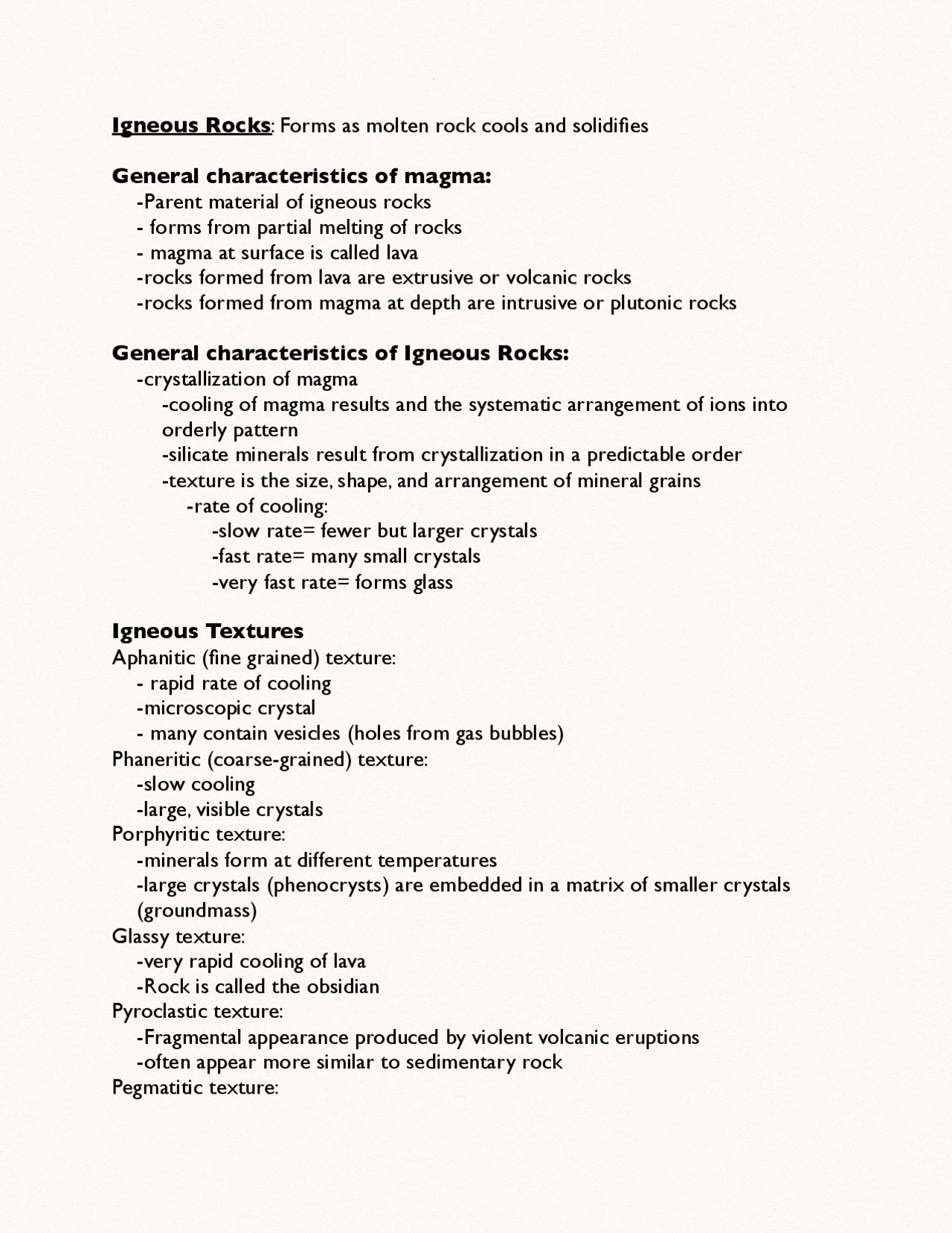Notes for Module 4 Igneous Rocks and Volcanoes | GEOS 1004 - Docsity