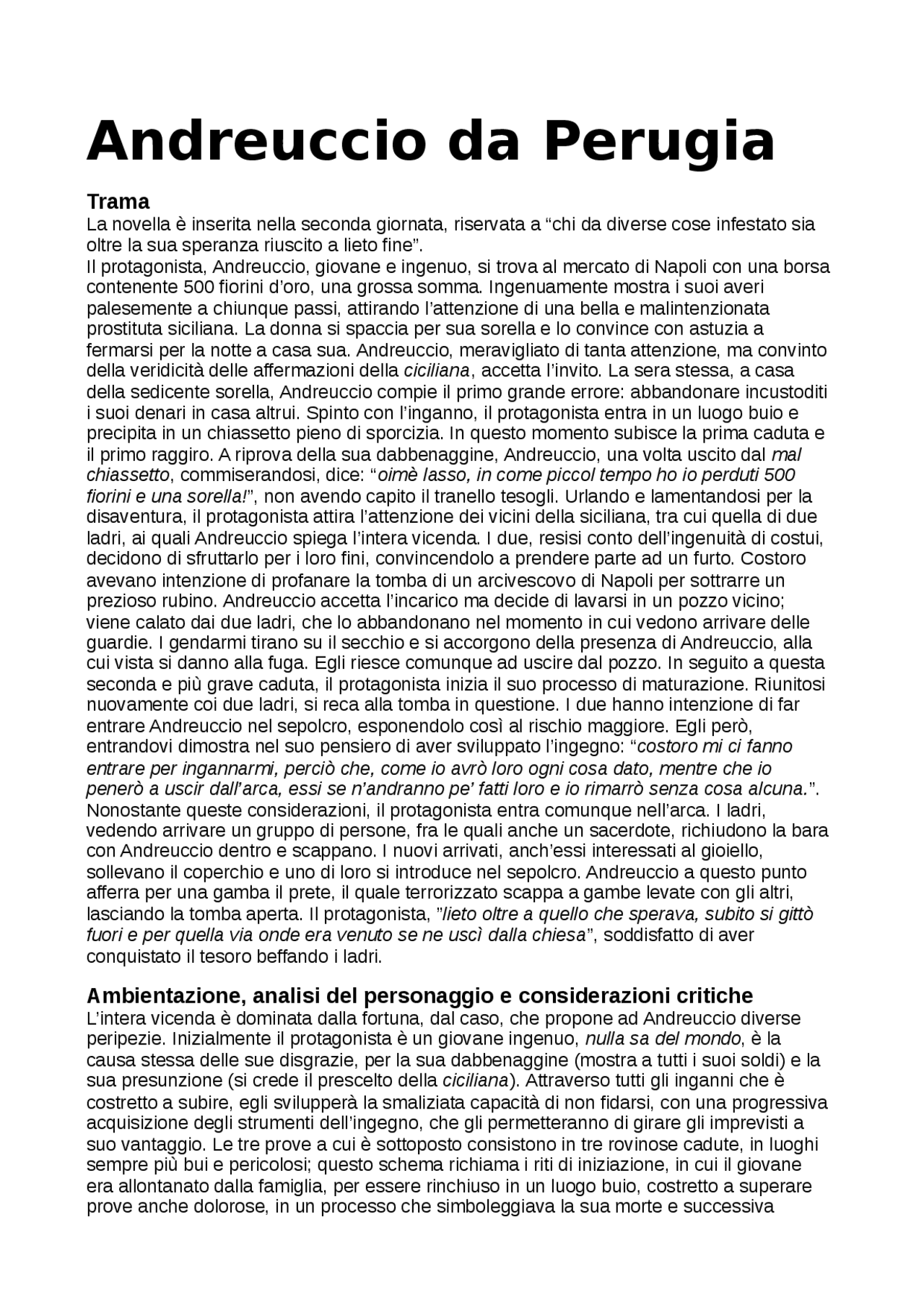 Andreuccio da Perugia - Docsity