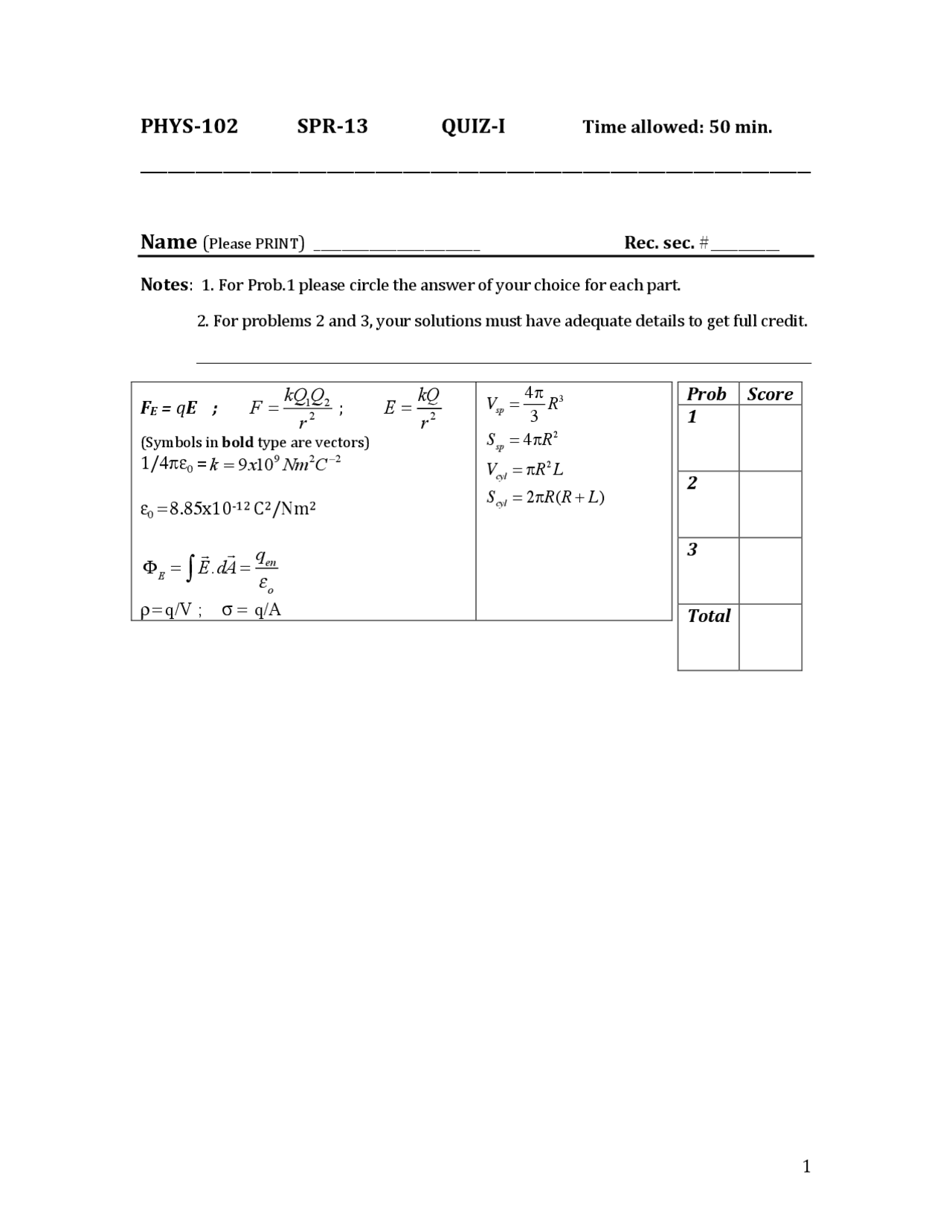 3 Solved Questions On Gaussian Surface Quiz 1 Phys 102 Docsity