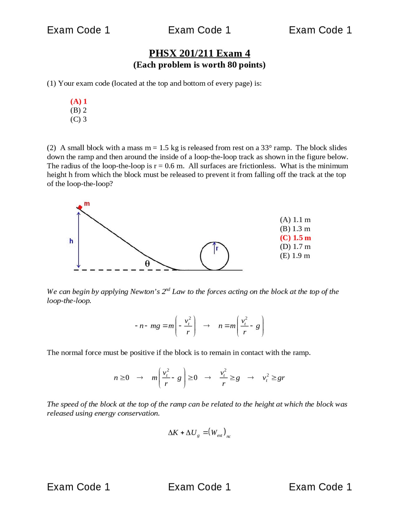 Exam 4 with Solution | General Physics | PHSX 211 - Docsity