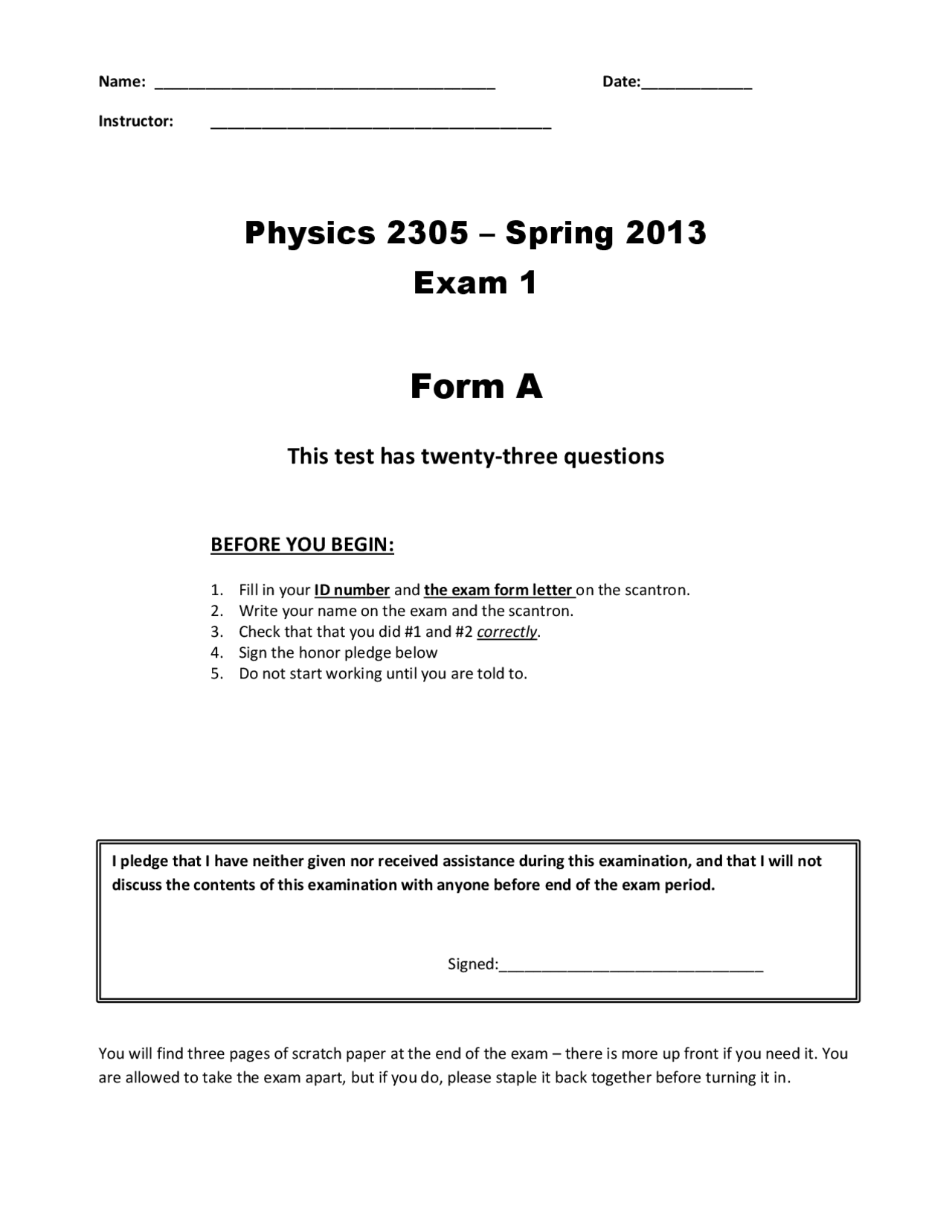 Foundations Of Physics I Quiz 2 With Solutions Phys 2305 Docsity