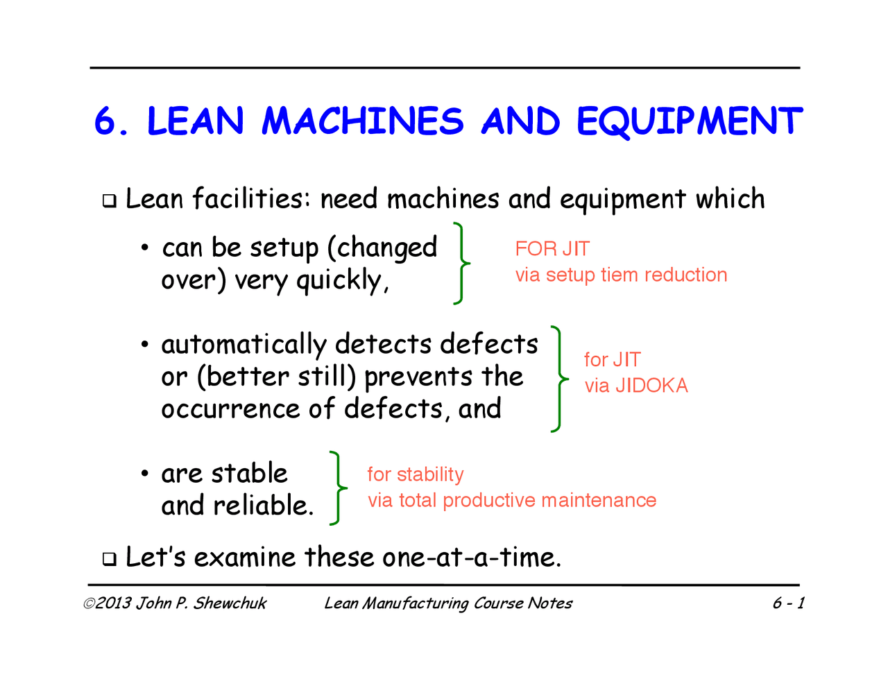 Notes On Lean Machines And Equipment Ise 4214 Docsity