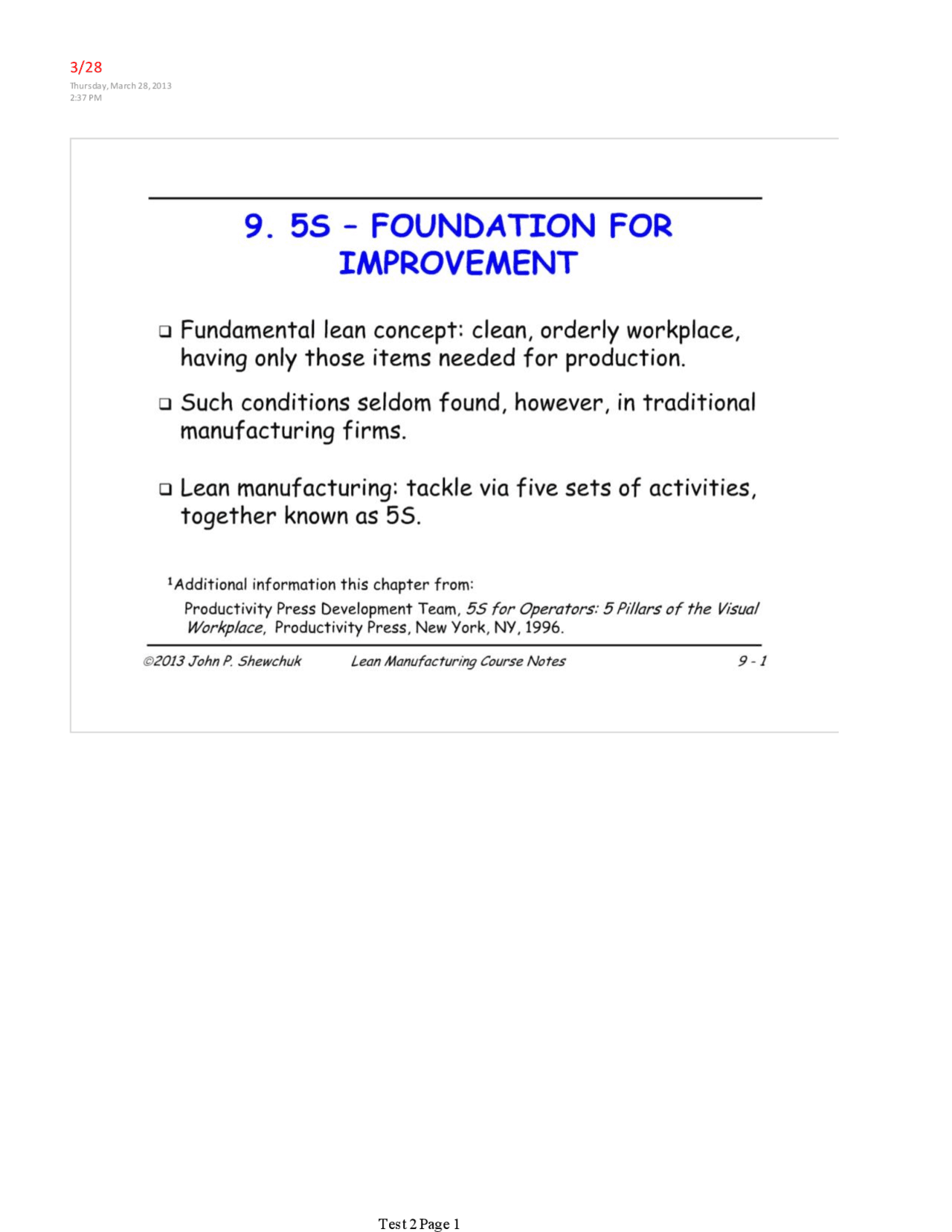 Foundation For Improvement Lean Manufacturing Ise 4214 Docsity