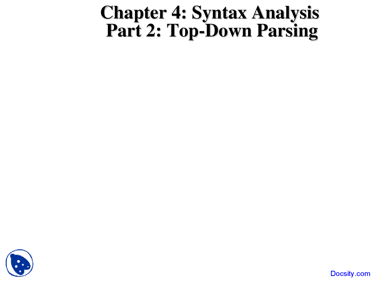 Top Down Parsing Programming Language Translation Lecture Slides Docsity