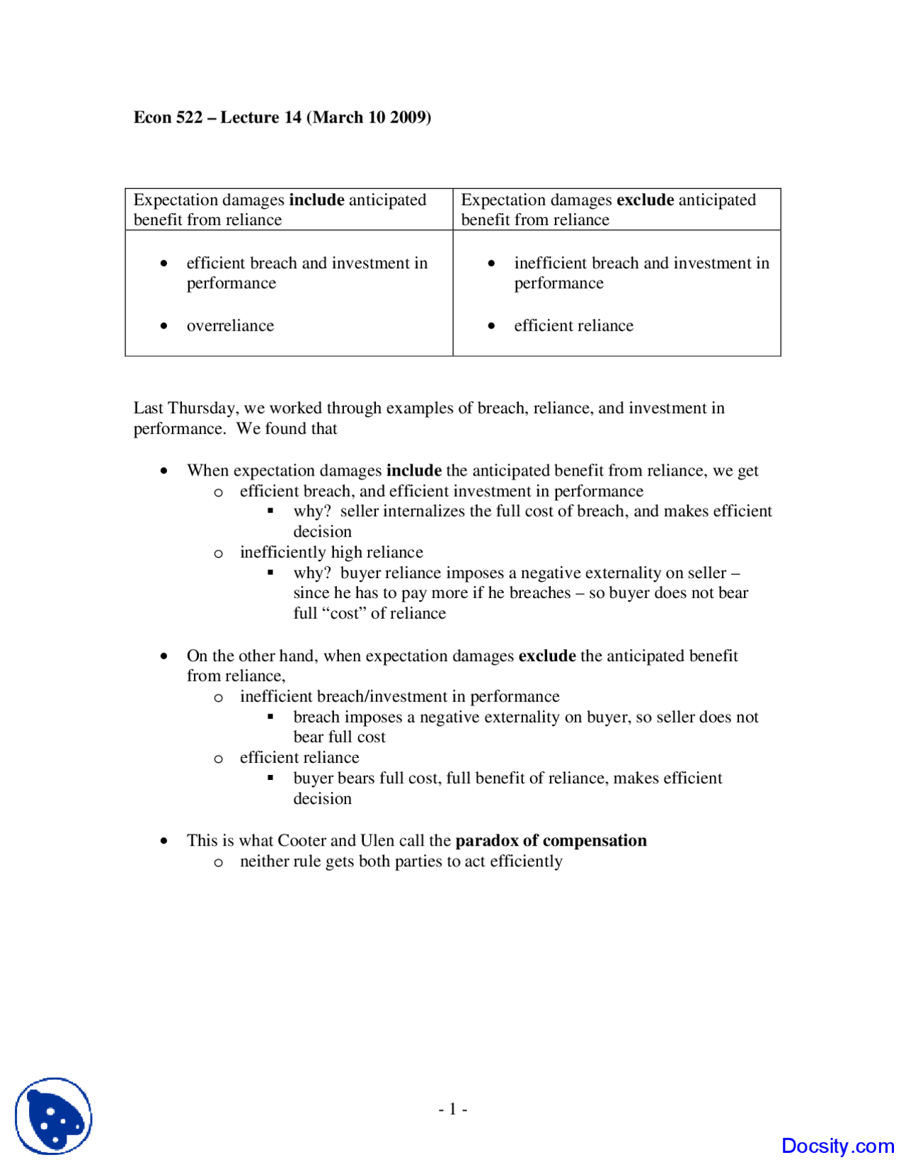 Renouncing Contracts Economics Of Law Lecture Notes Docsity
