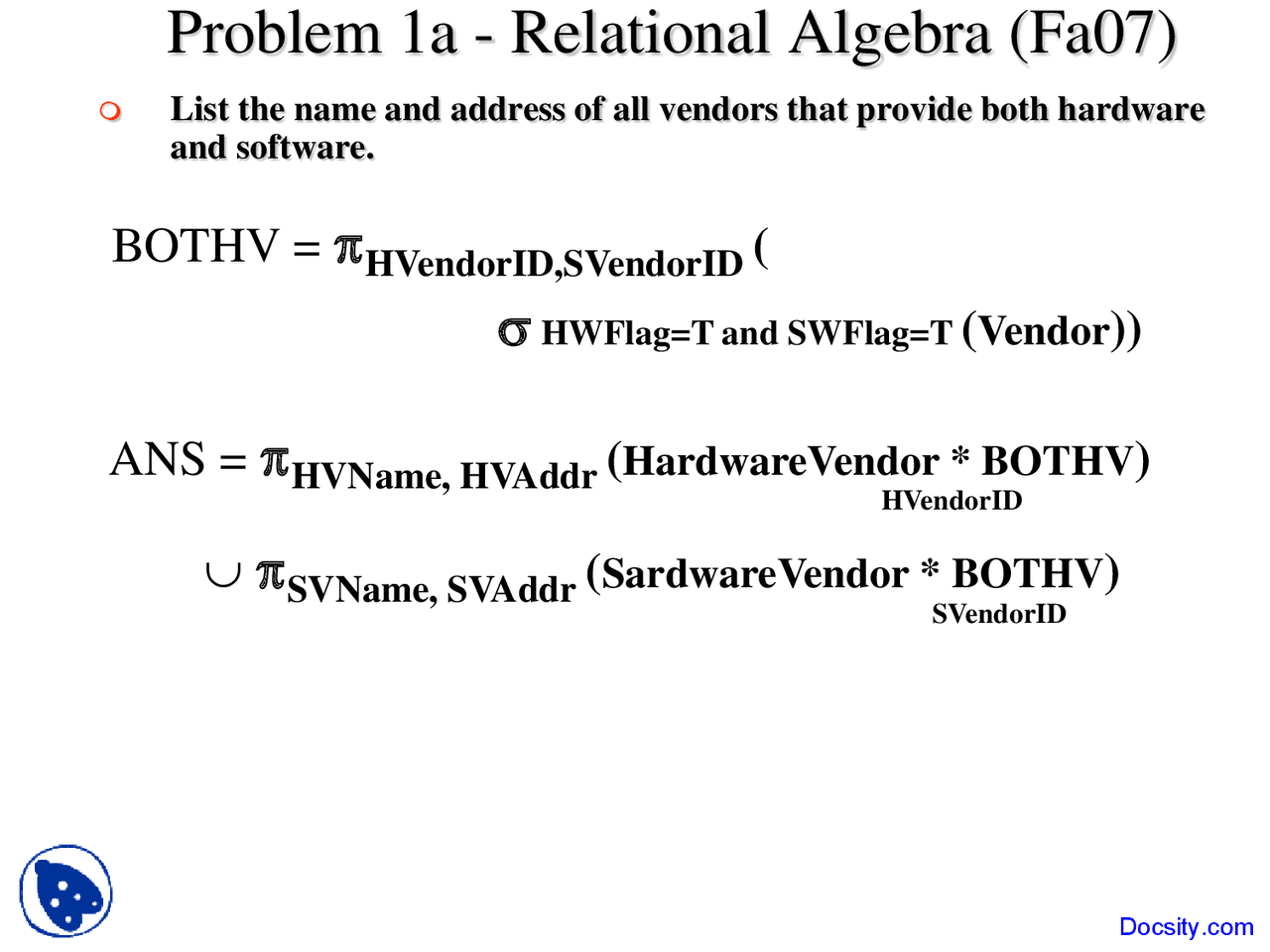 Relational Algebra Introduction To Databases Lecture Slides Slides Introduction To
