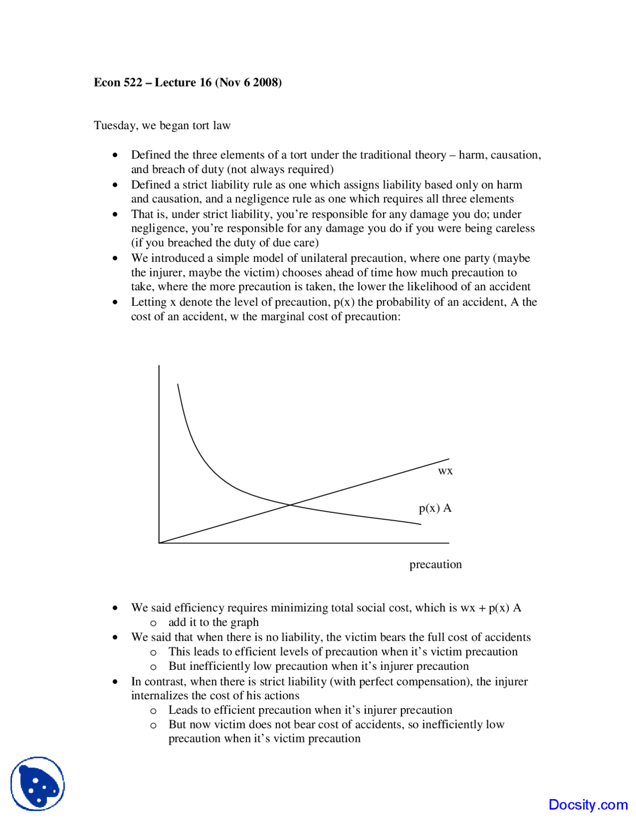 Traditional Theory Economics Of Law Lecture Notes Docsity