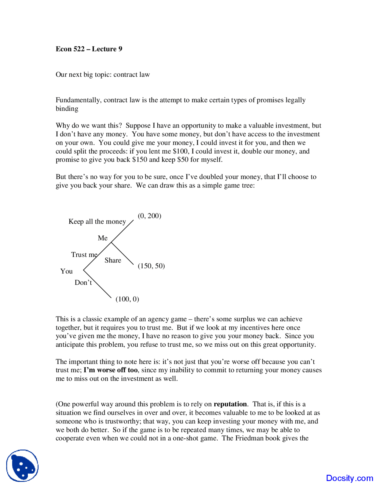 Types Of Promises Economics Of Law Lecture Notes Docsity