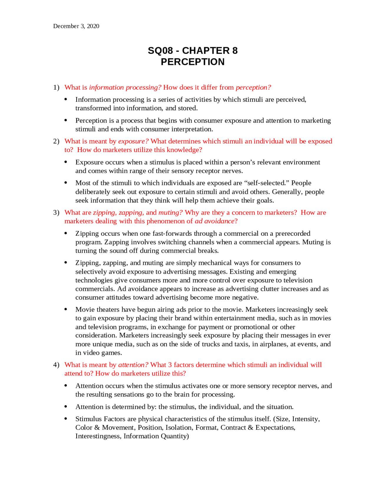 Questions With Solutions For Consumer Behavior Mkt 3350 Docsity